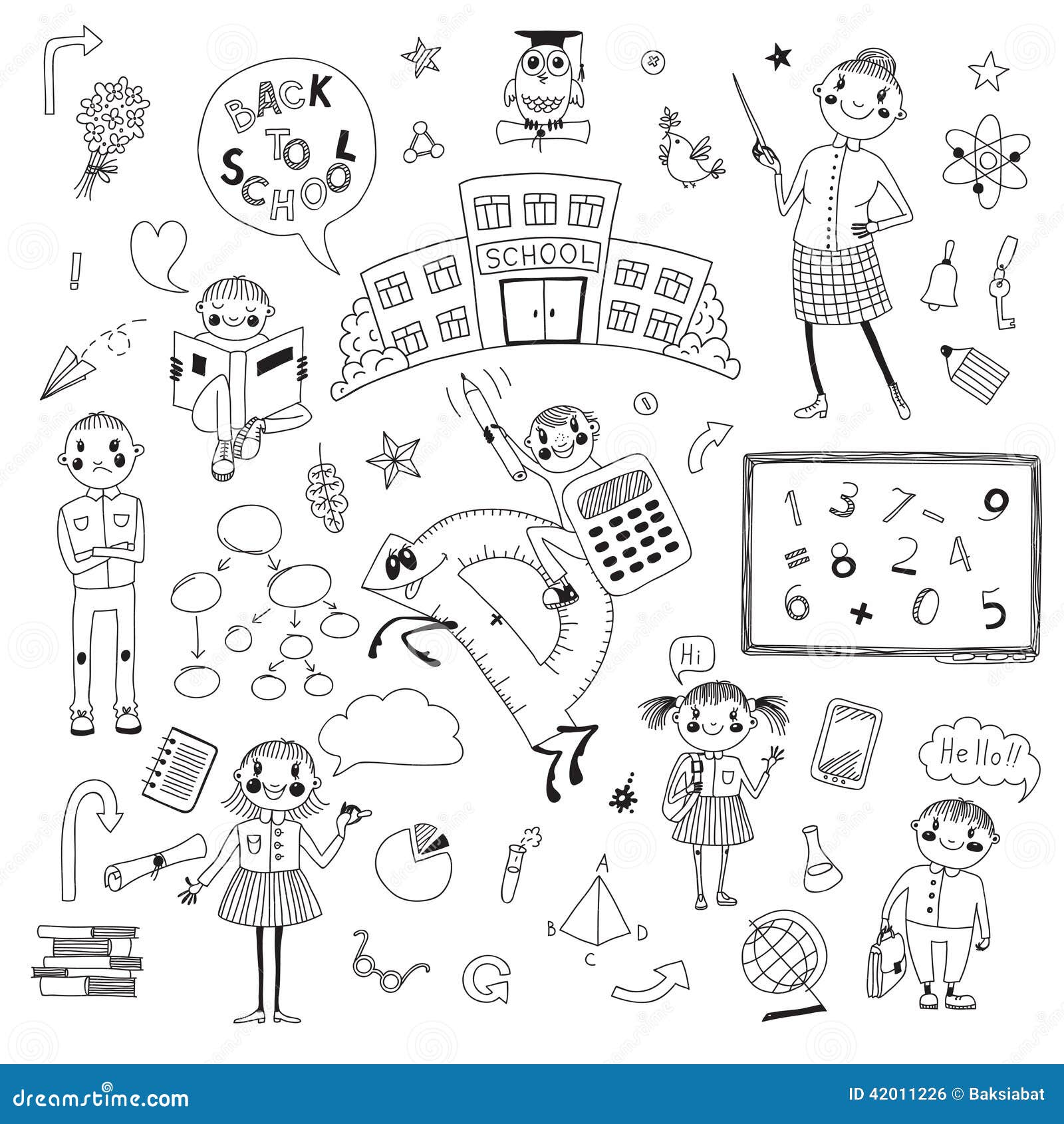 Hand Drawn Set for School Design Stock Vector - Illustration of read ...