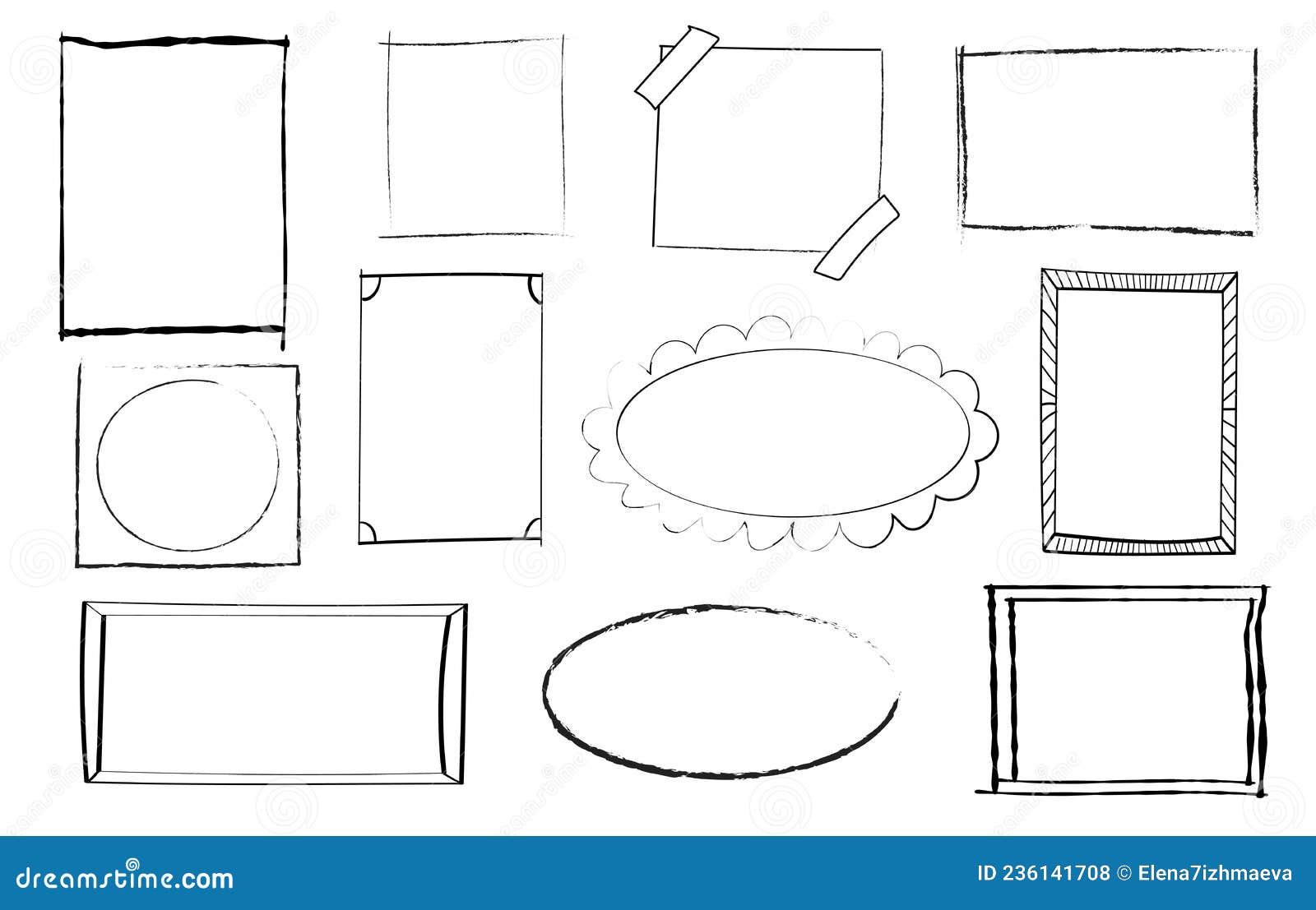 Hand Drawn Set of Simple Frames and Borders with Different Shapes ...