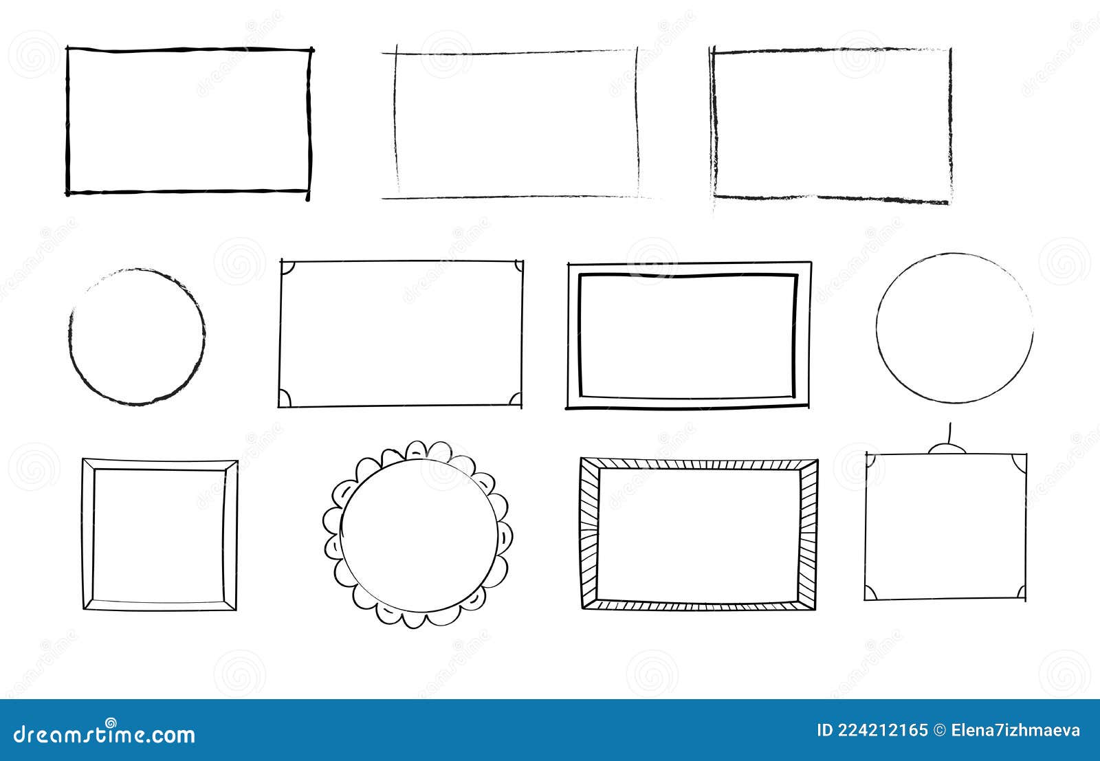 Hand Drawn Set of Simple Frames and Borders. Isolated Vector ...