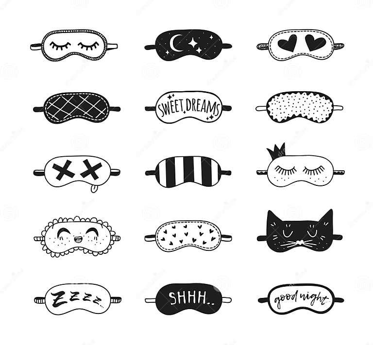 Hand Drawn Set of Sleeping Mask.Vector Cozy Illustration. Creative ...