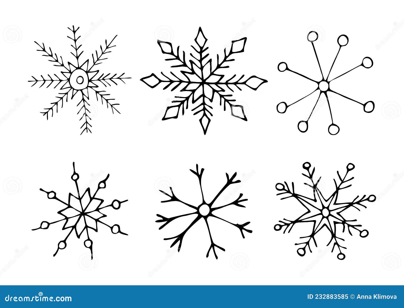 A Hand-drawn Set of Snowflakes of Different Shapes. Stock Vector ...