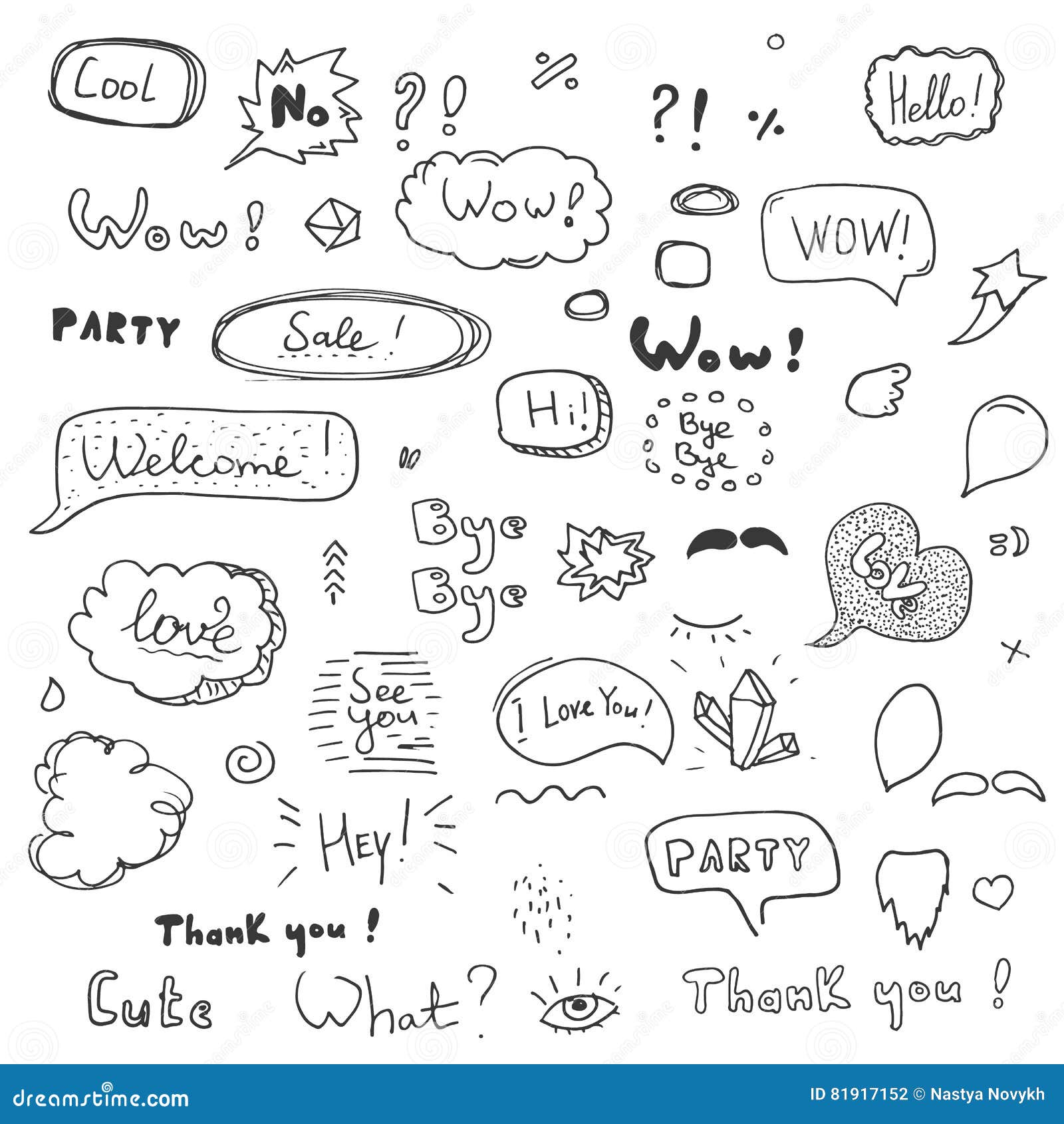 Hand Drawn Set of Speech Bubbles with Dialog Words Stock Vector ...