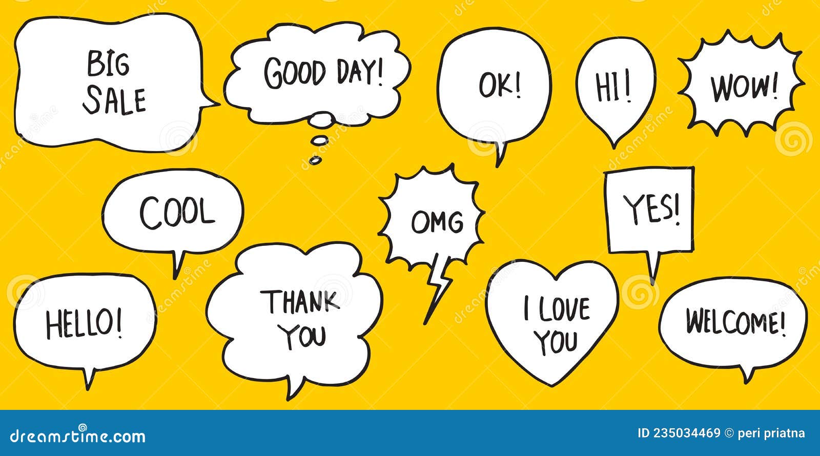 Hand Drawn Set of Speech Bubbles with Dialog Words Isolated. Vector ...