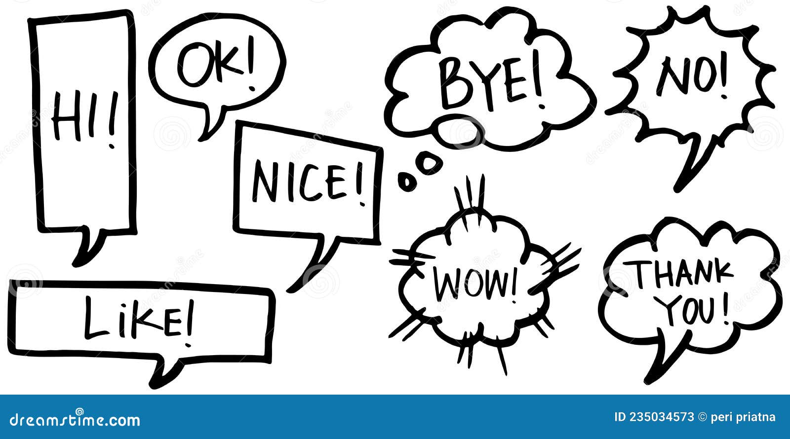 Hand Drawn Set of Speech Bubbles with Dialog Words Isolated. Vector ...