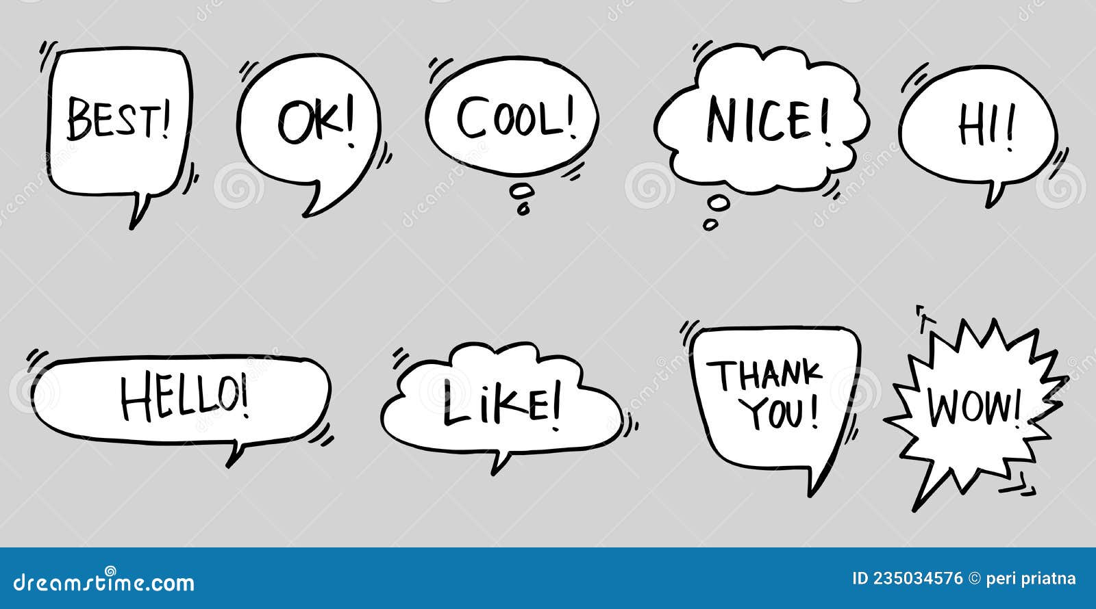 Hand Drawn Set of Speech Bubbles with Dialog Words Isolated. Vector ...