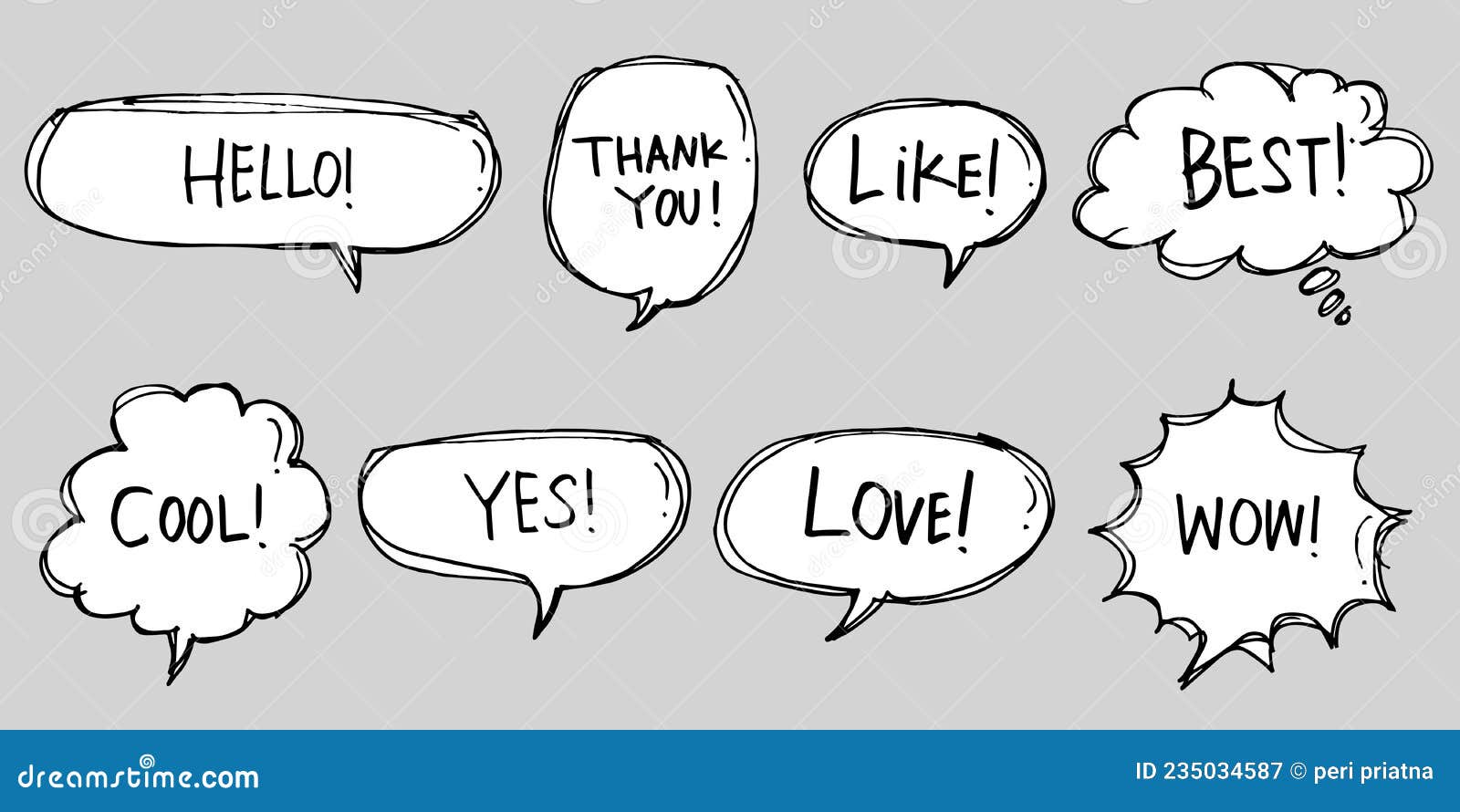 Hand Drawn Set of Speech Bubbles with Dialog Words Isolated. Vector ...