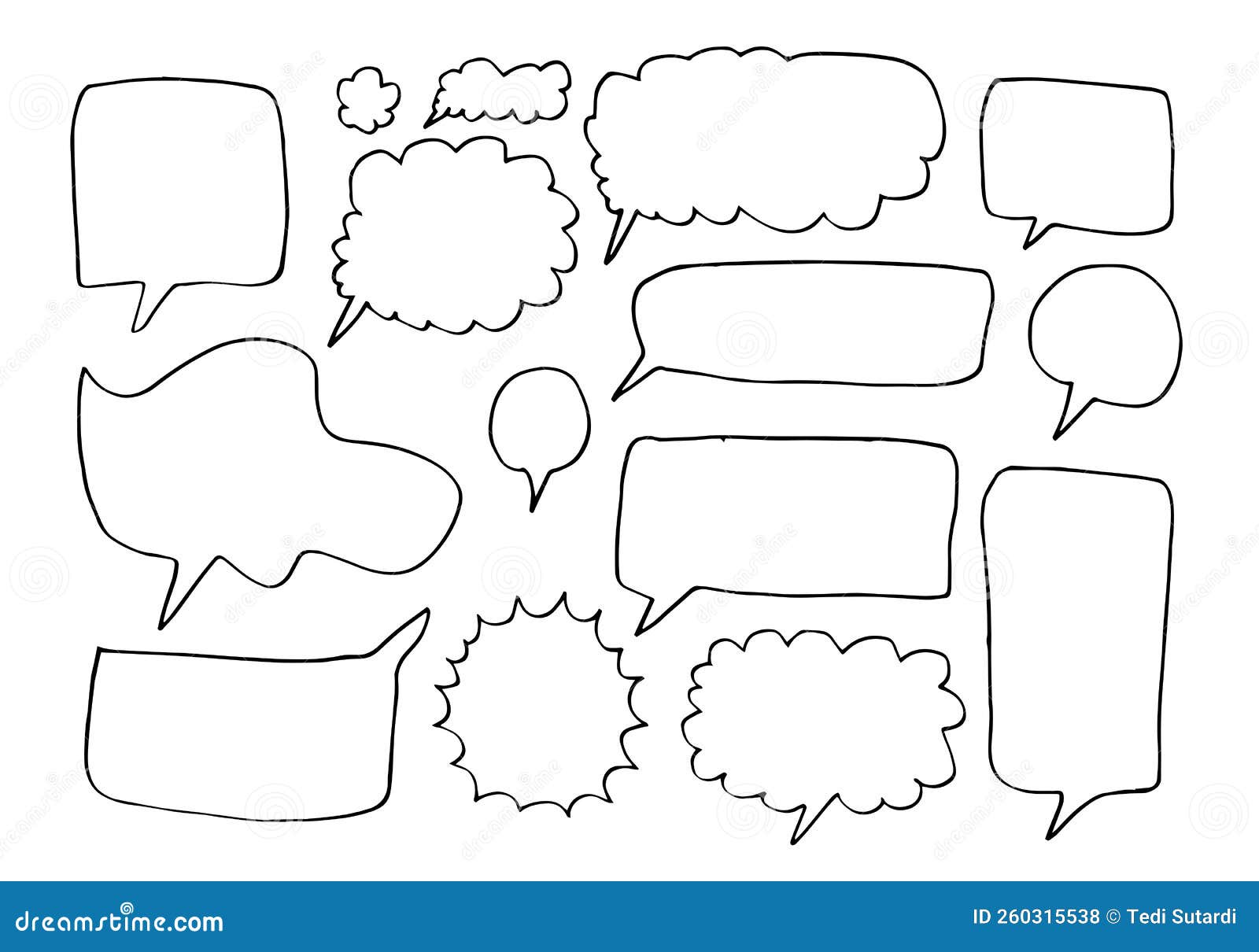 Hand Drawn Set of Speech Bubbles Isolated on White Background Stock ...