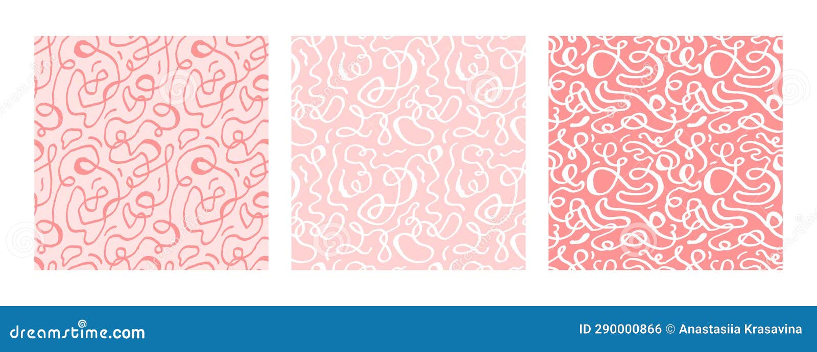 Hand Drawn Set of Squiggle Print Seamless Pattern.Soft Pink Line Art ...