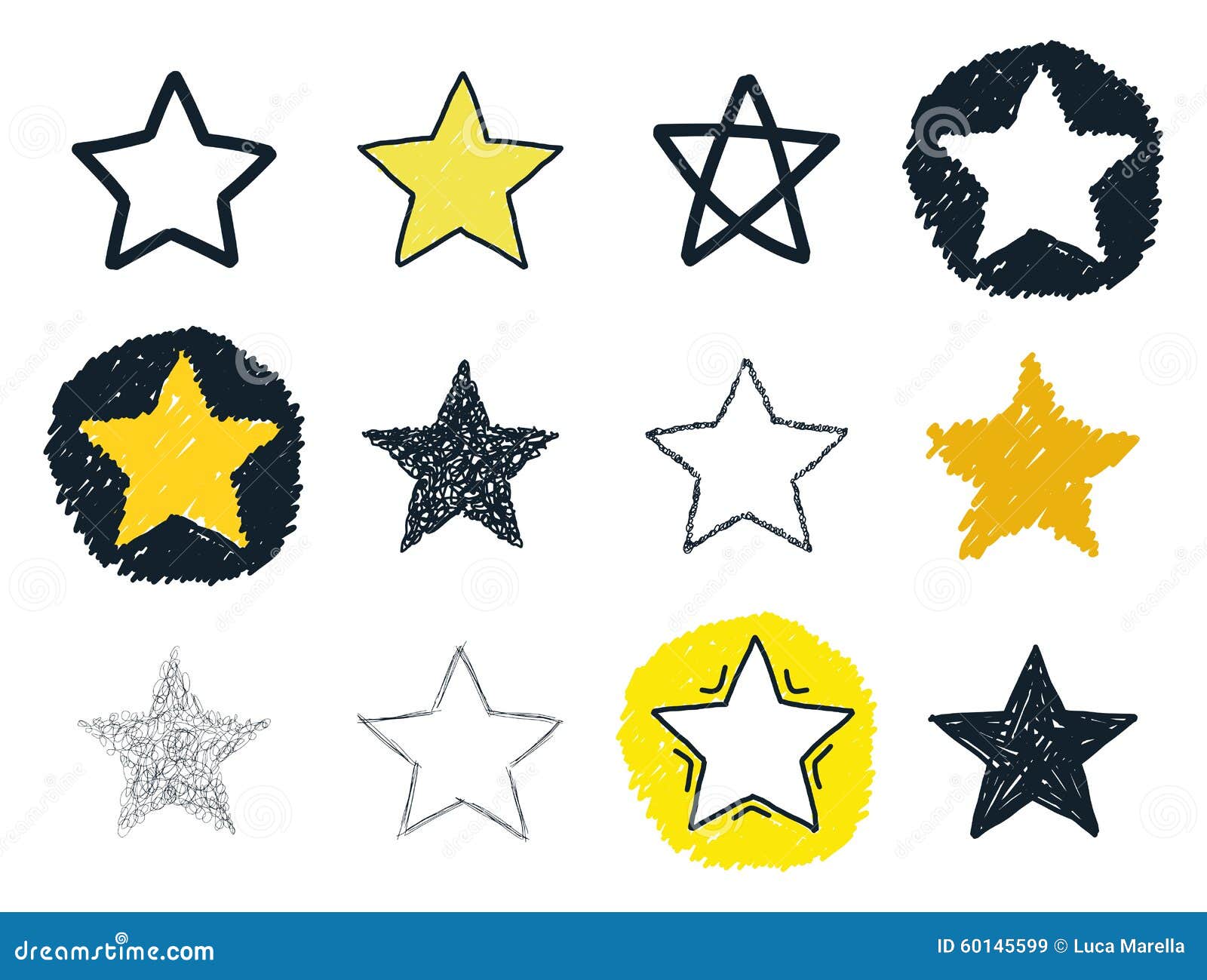 Hand drawn set of stars stock vector. Illustration of handmade - 60145599