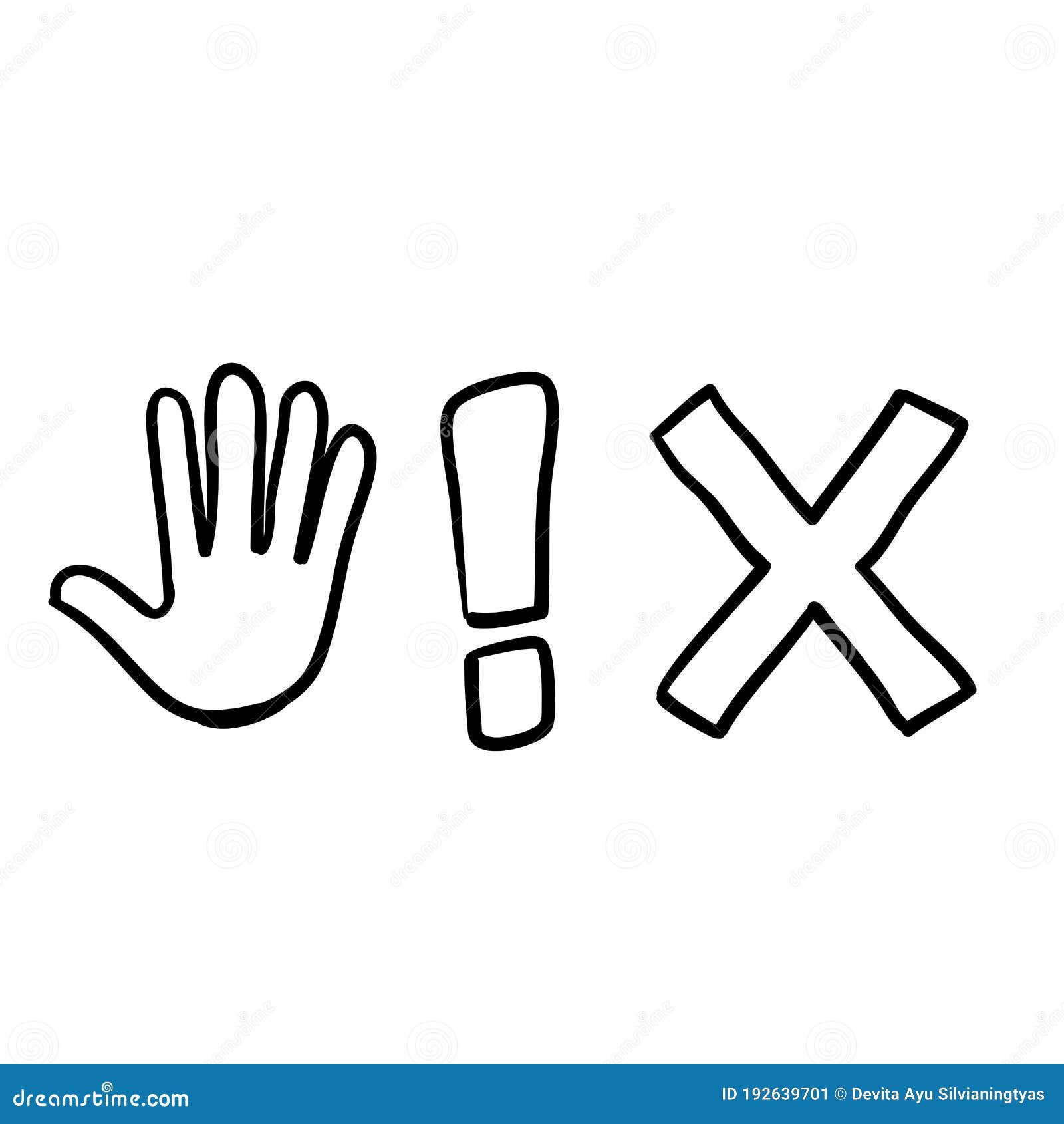 Hand Drawn Set Stop Sign Icon with Hand, Exclamation Marc and Cross ...