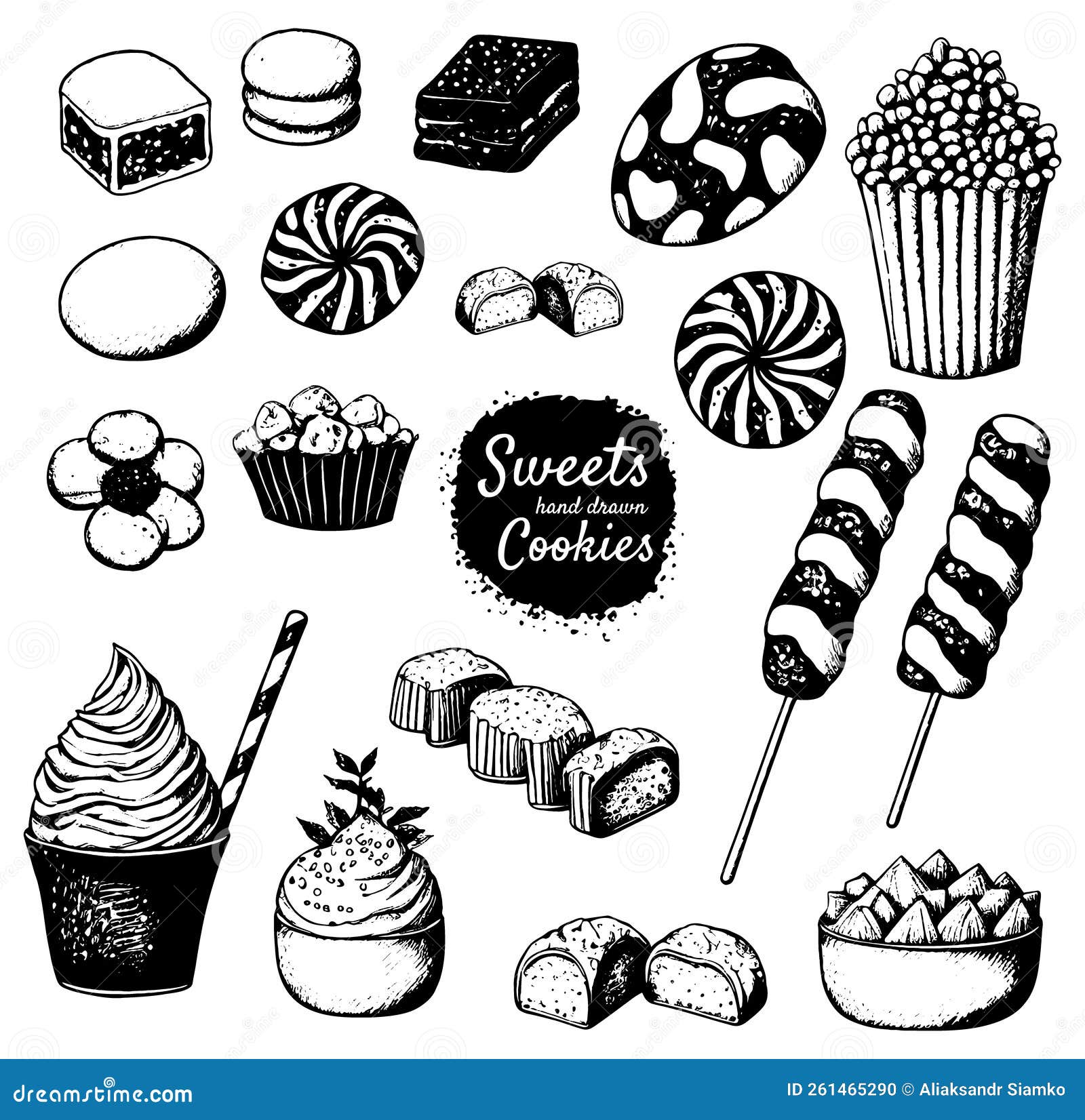 Hand drawn set of sweets stock vector. Illustration of sugar - 261465290