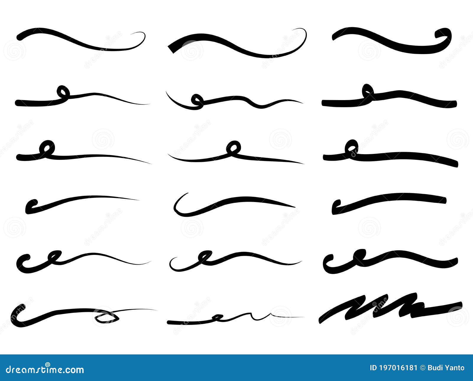 Hand Drawn Set Of Underline, Curly Swishes Cartoon Vector ...