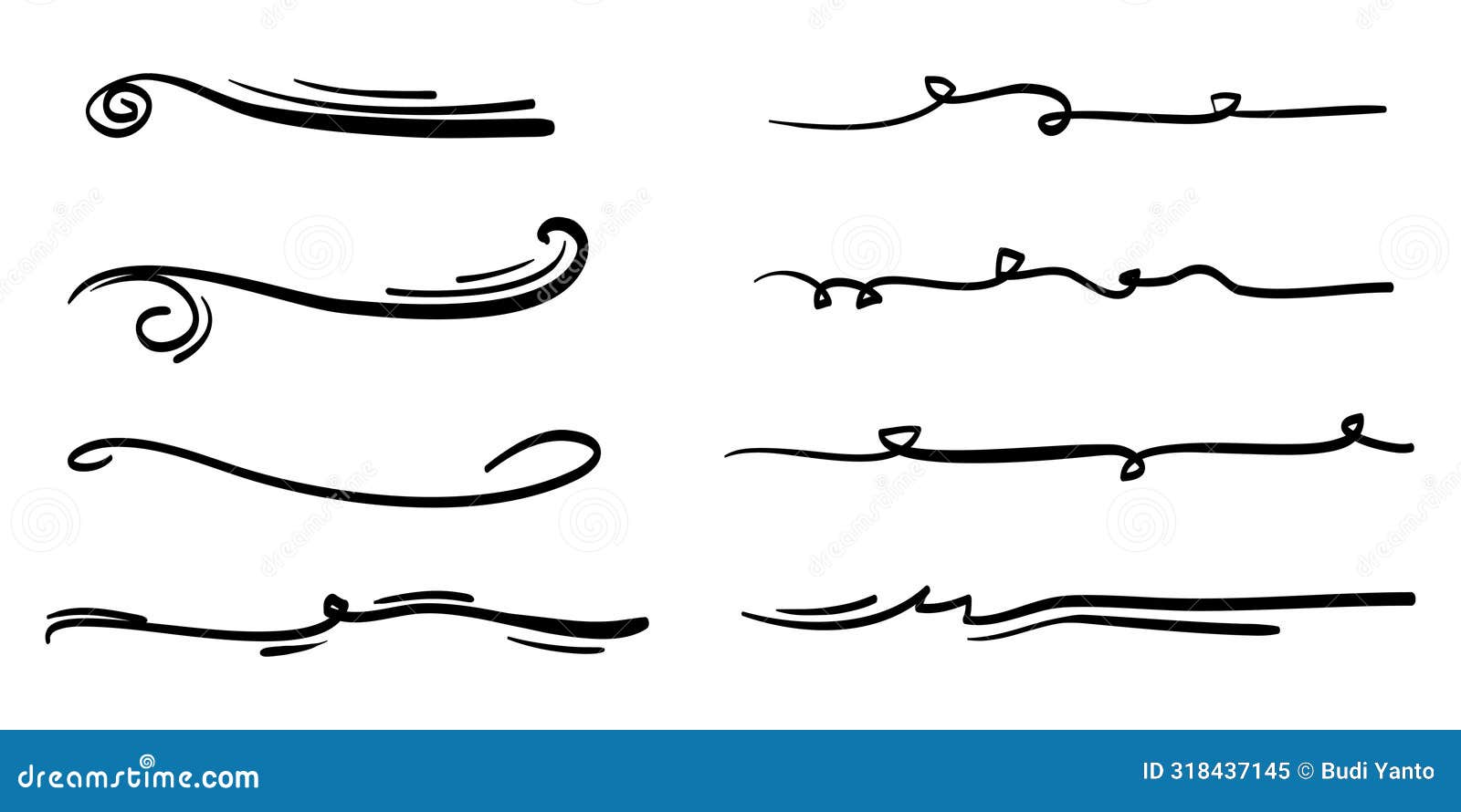 Hand Drawn Set of Underline, Curly Swishes, Swashes, Swoops. Swirl ...