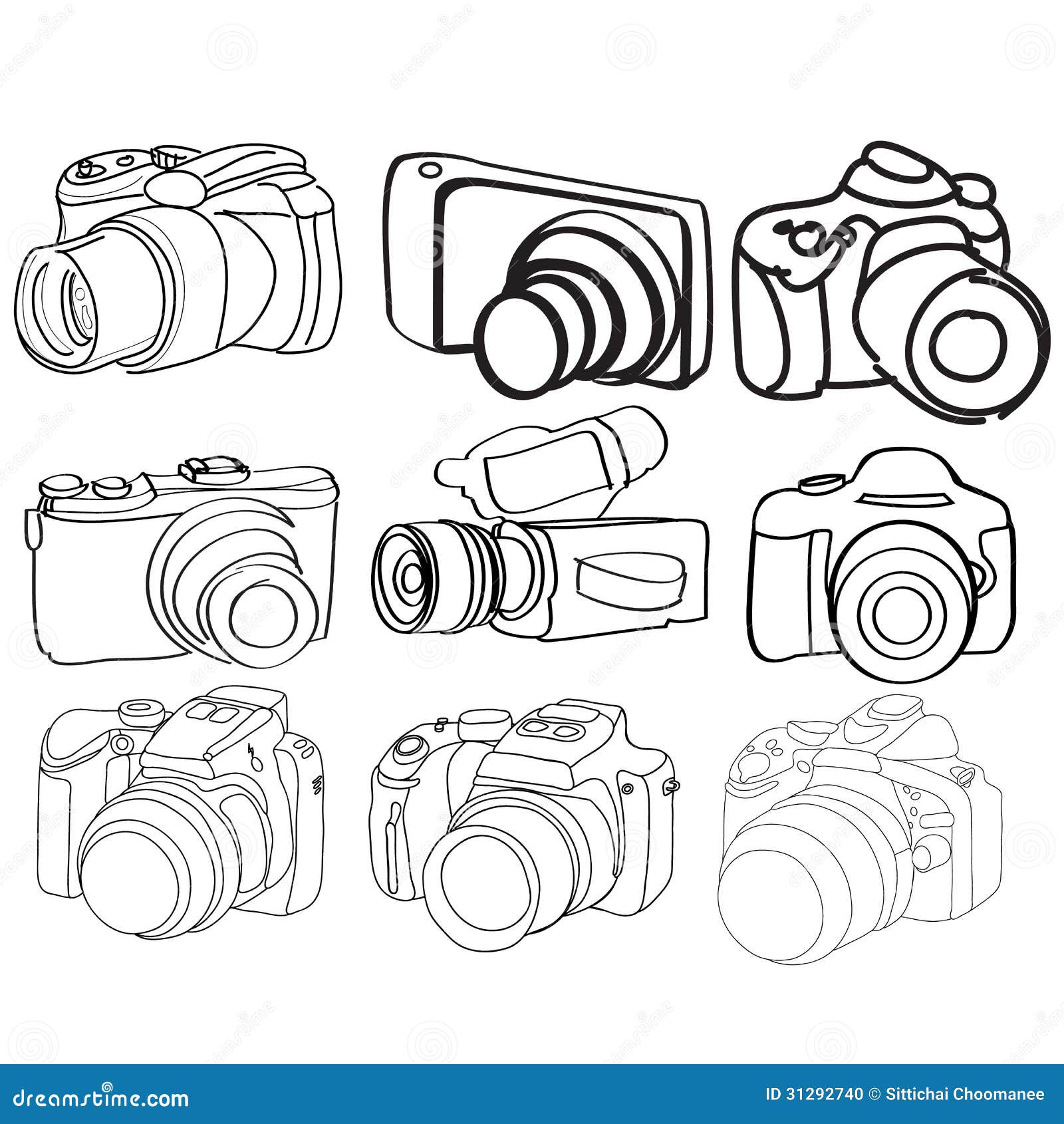 Hand Drawn Set of Vector Cameras Stock Vector - Illustration of drawing ...