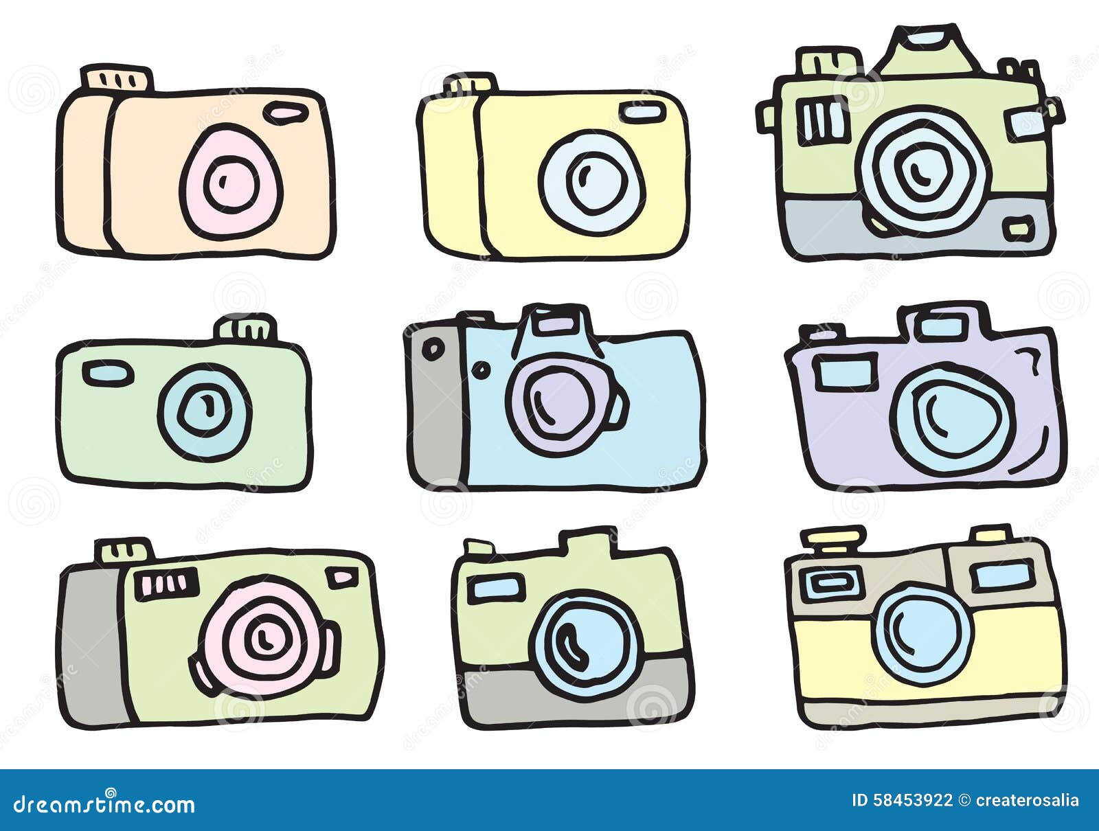 Hand Drawn Set of Vector Cameras Stock Vector - Illustration of element ...