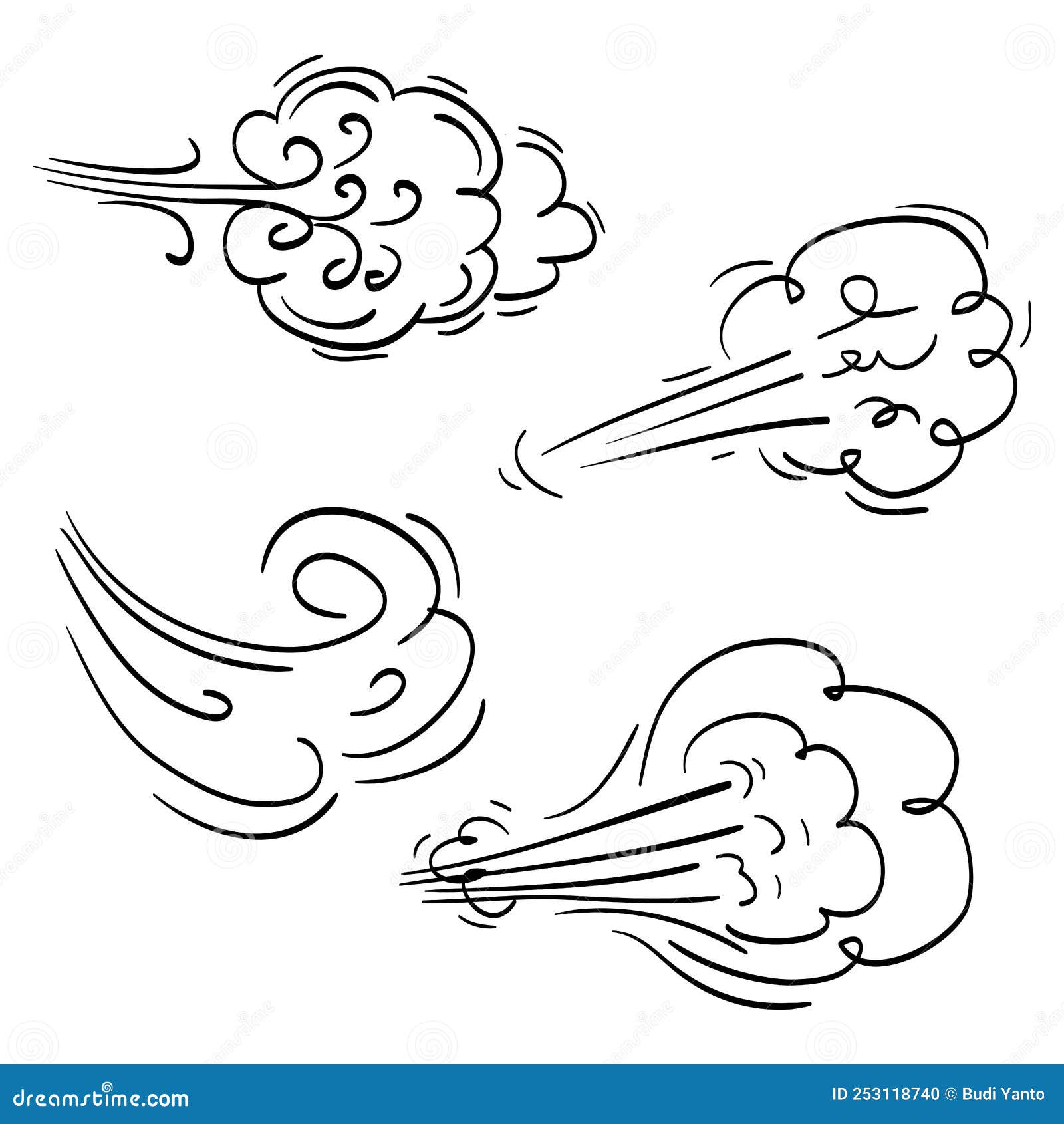 Wind Doodle Blow, Gust Design Isolated On White Background Cartoon ...
