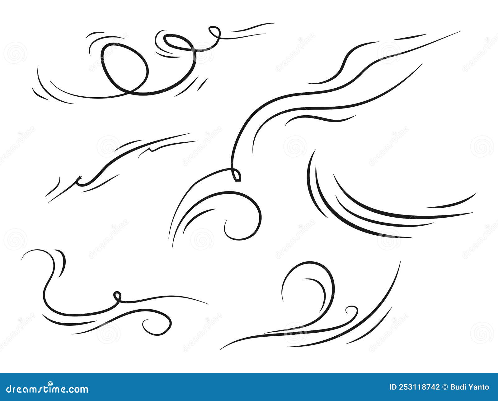 Hand Drawn Set Wind Doodle Blow, Gust Design Isolated On White ...