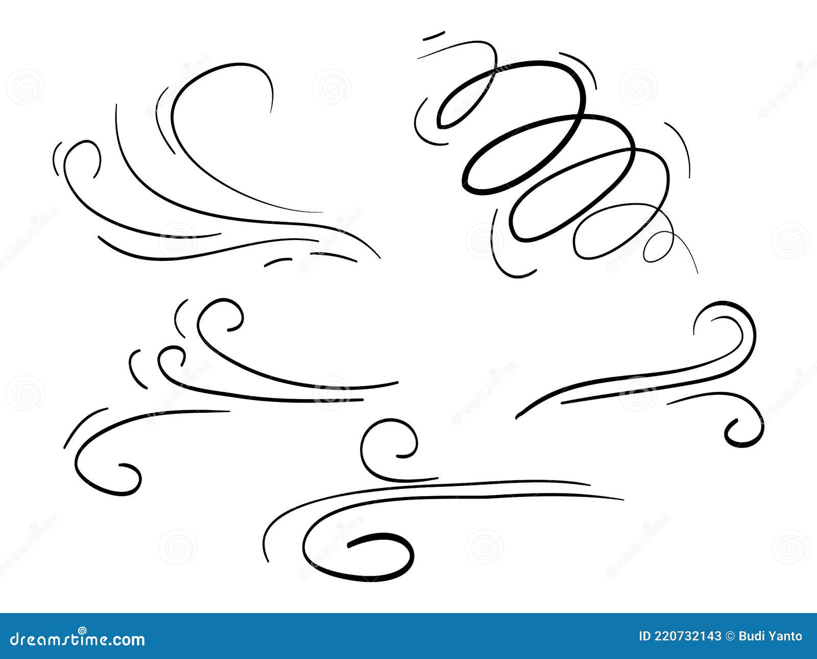 Hand Drawn Set Wind Doodle Blow, Gust Design Isolated On White ...