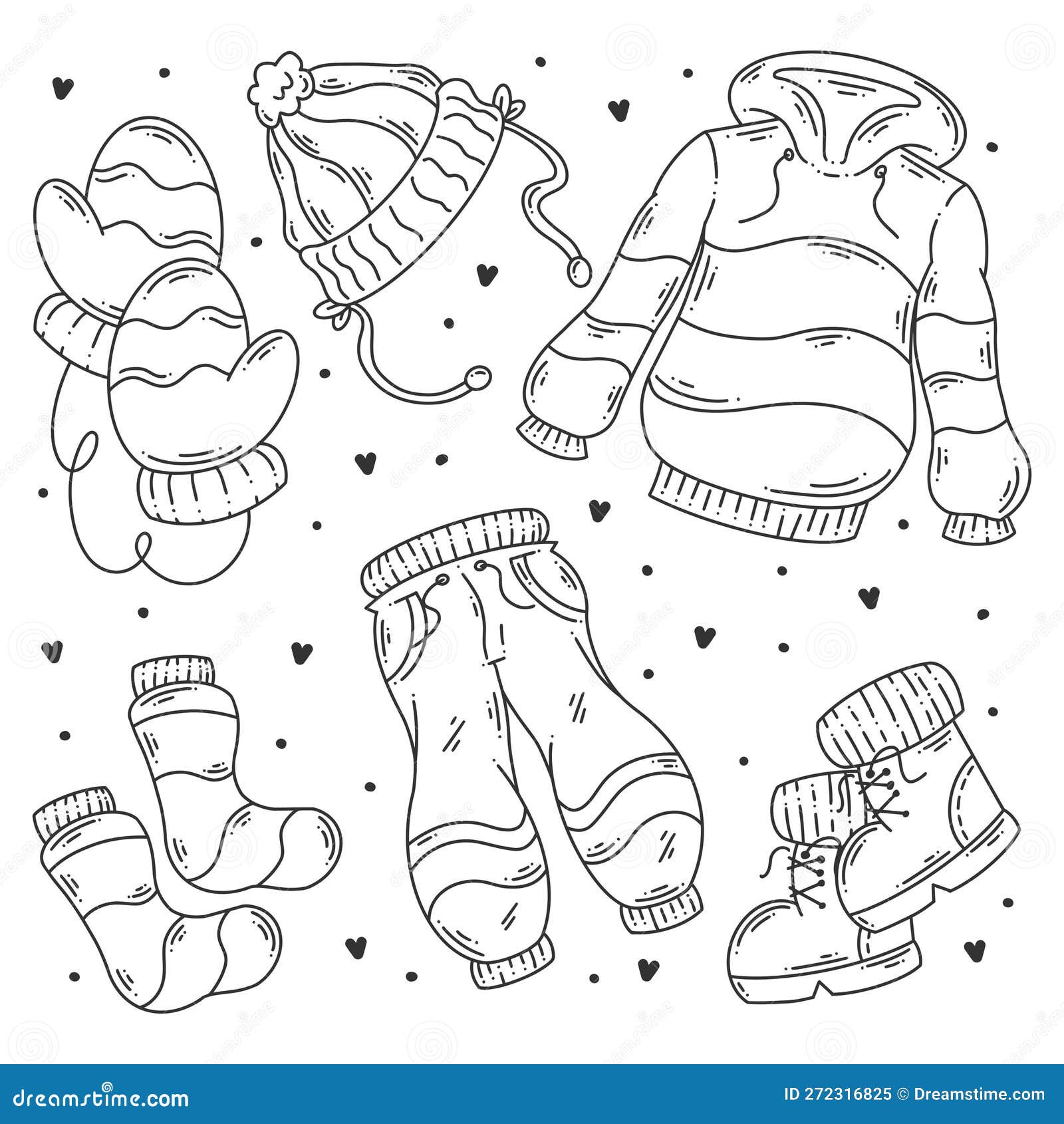 Hand Drawn Set of Winter Cloth and Essentials Doodle Coloring Stock ...