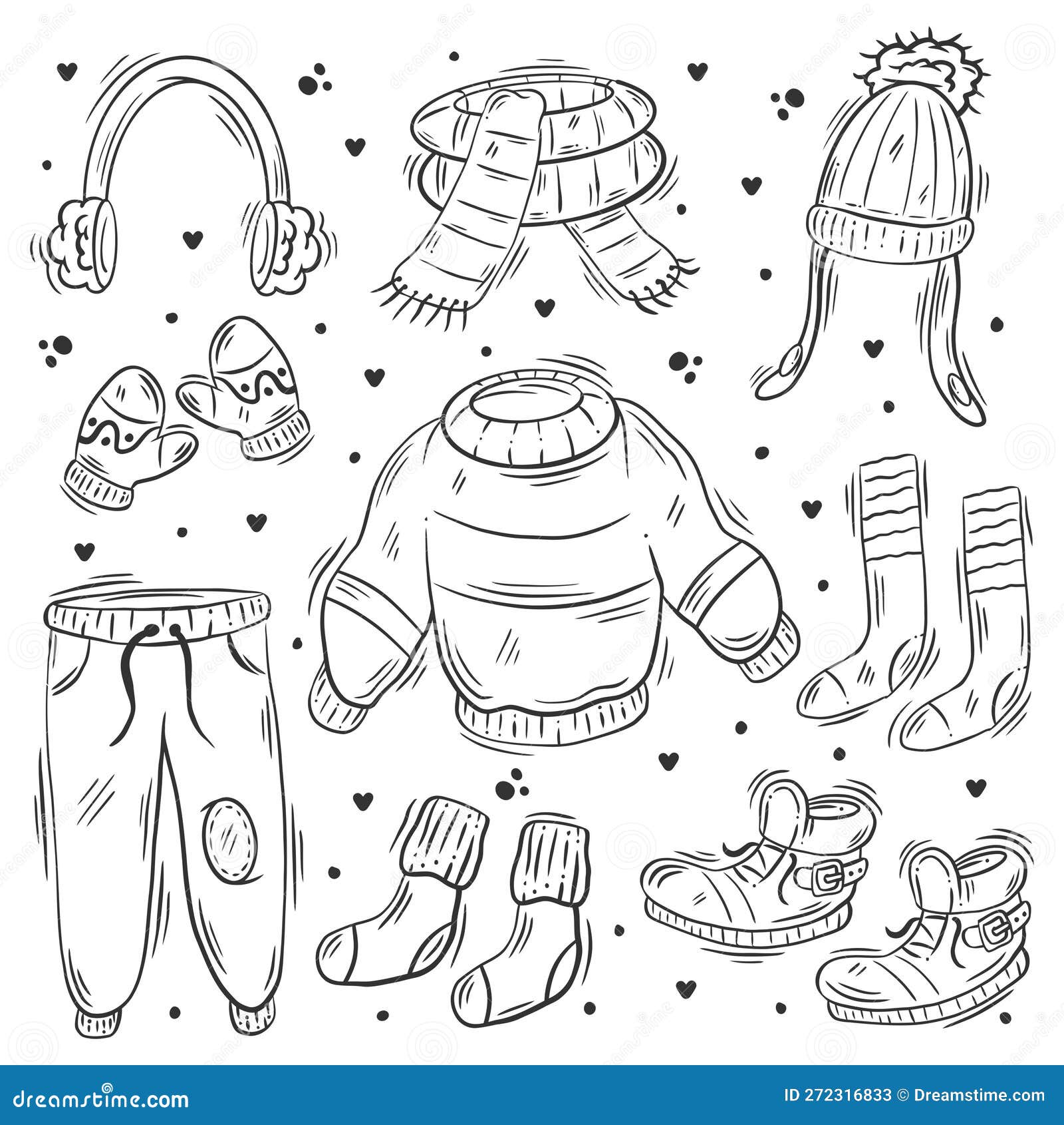 Hand Drawn Set of Winter Clothes Doodle Coloring Stock Vector ...