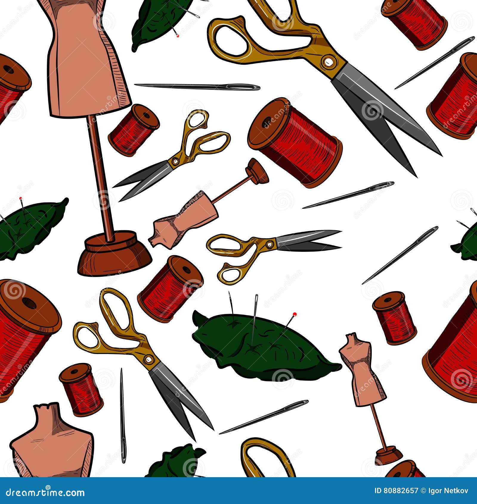 Hand drawn sewing pattern stock vector. Illustration of needlework ...