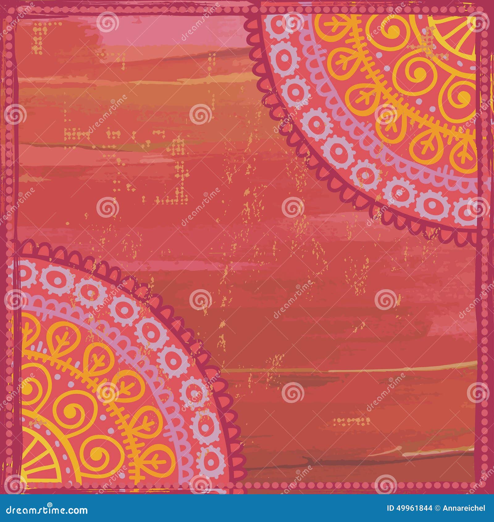 Hand Drawn Shabby Ethnic Frame in Red and Orange Tones Stock Vector ...