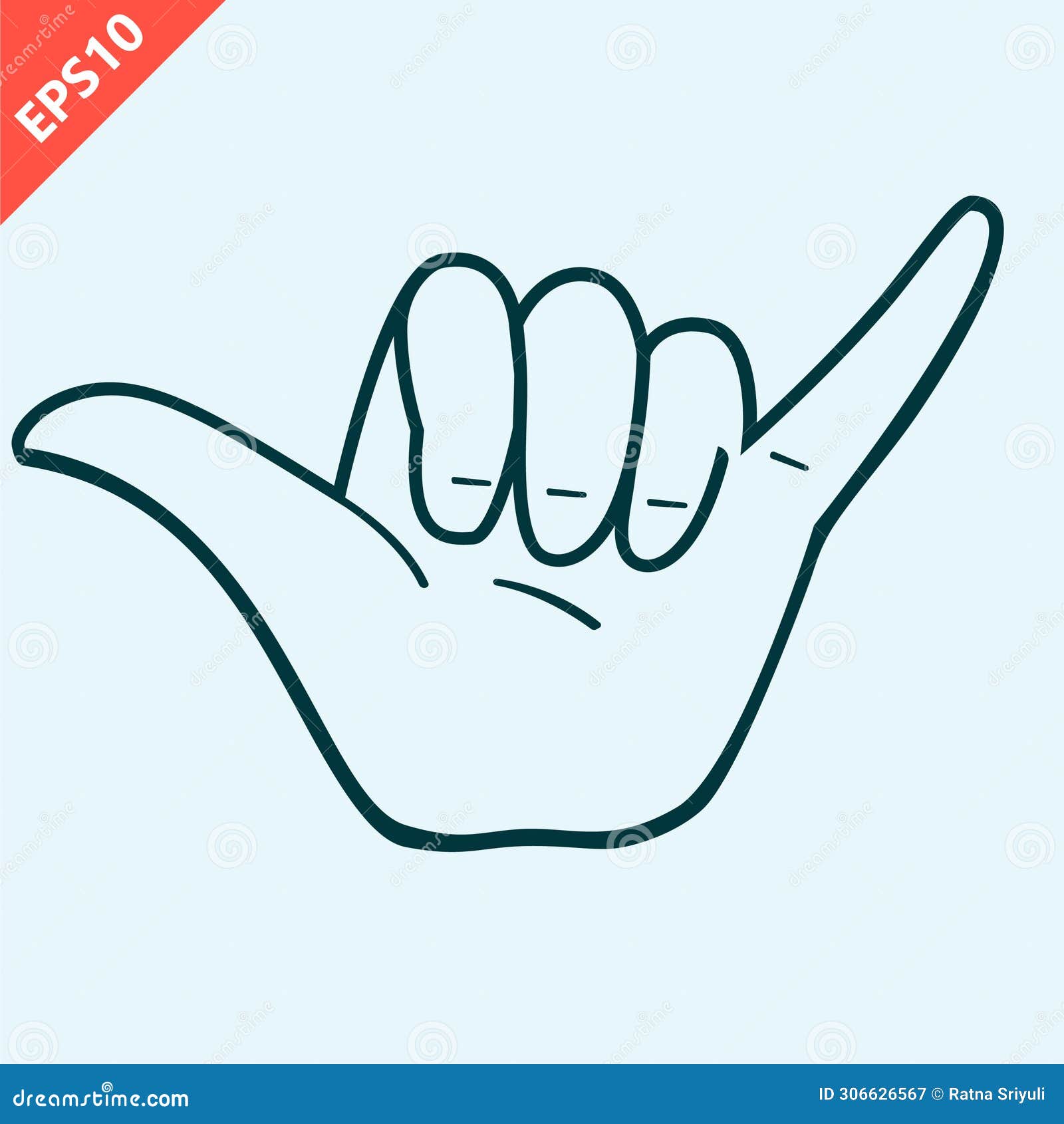 Hand Drawn Shaka Hand Sign Gesture Design Vector Isolated Illustration ...