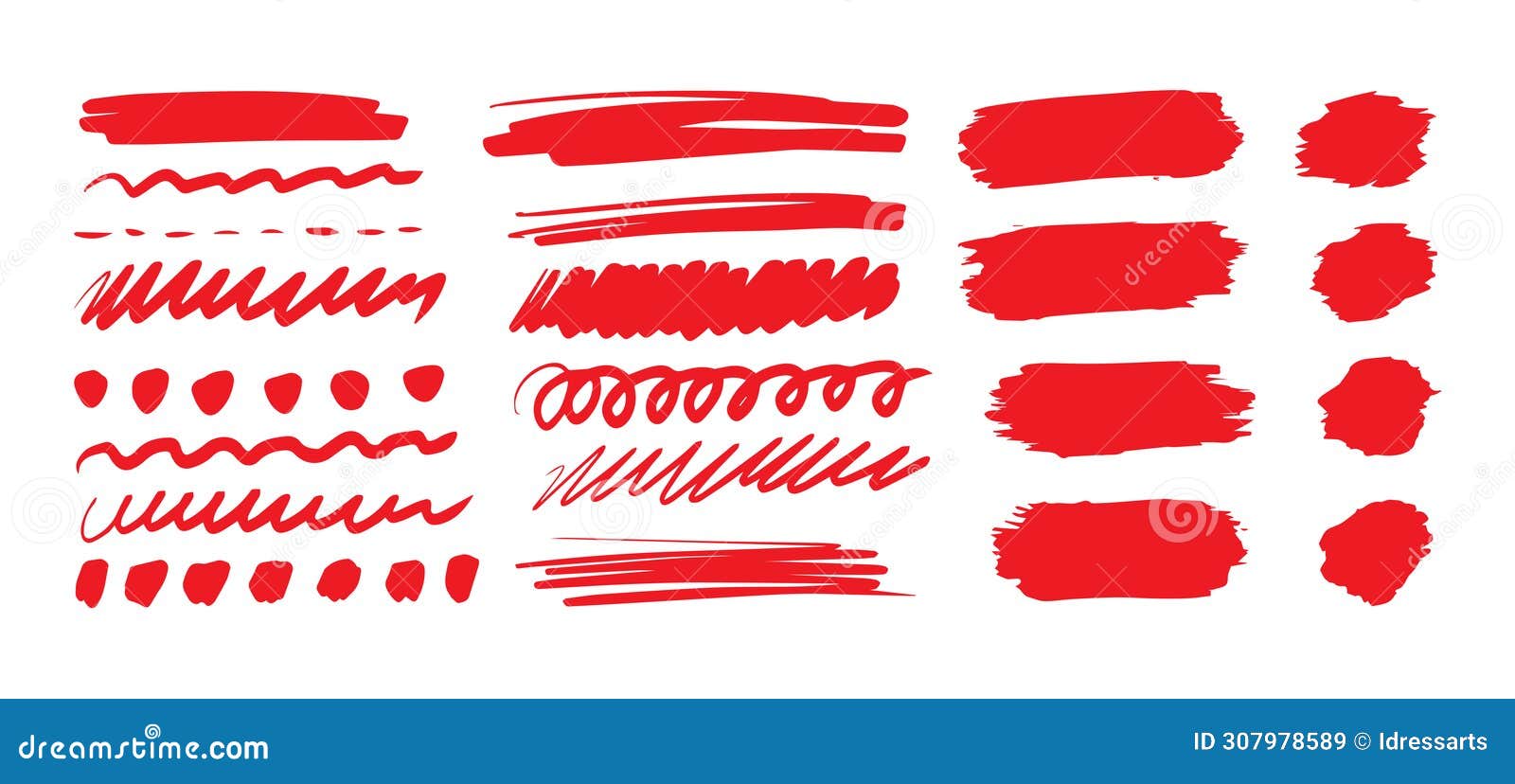 Hand-drawn Shapes and Lines - Real Highlighters. Red Vector Set ...