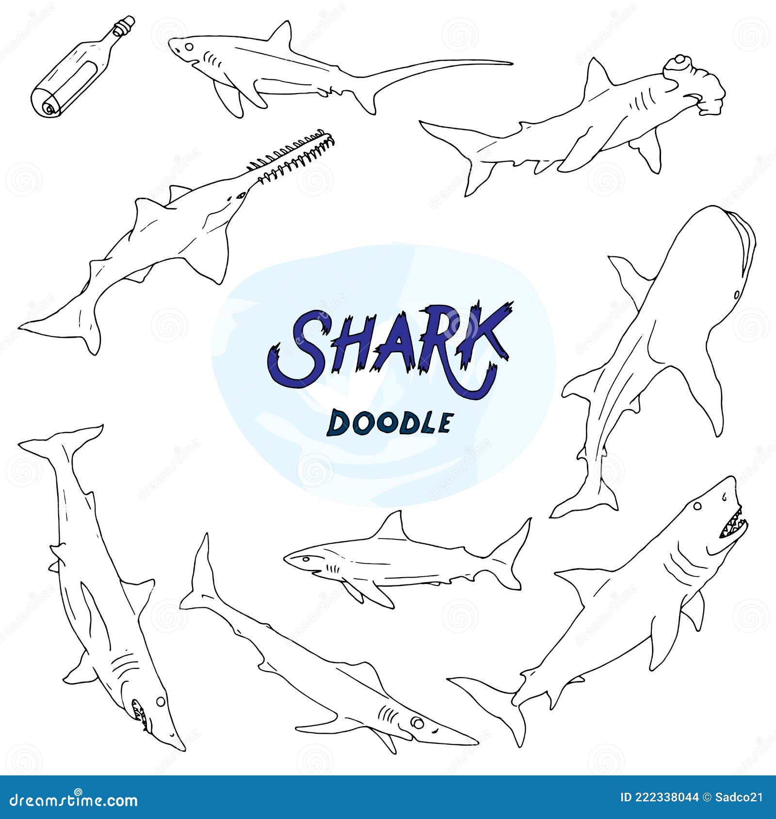 Hand drawn shark doodle stock vector. Illustration of nature - 222338044