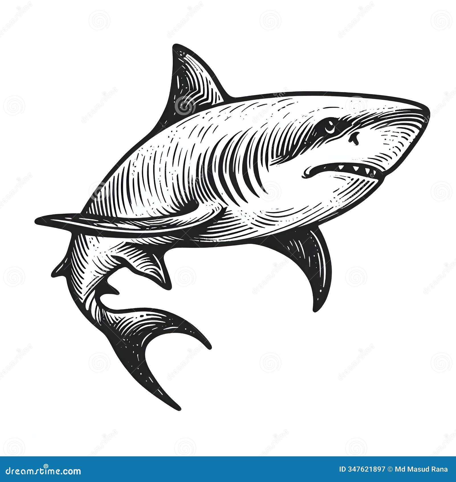Hand Drawn Shark Outline Illustration on White Background Stock ...