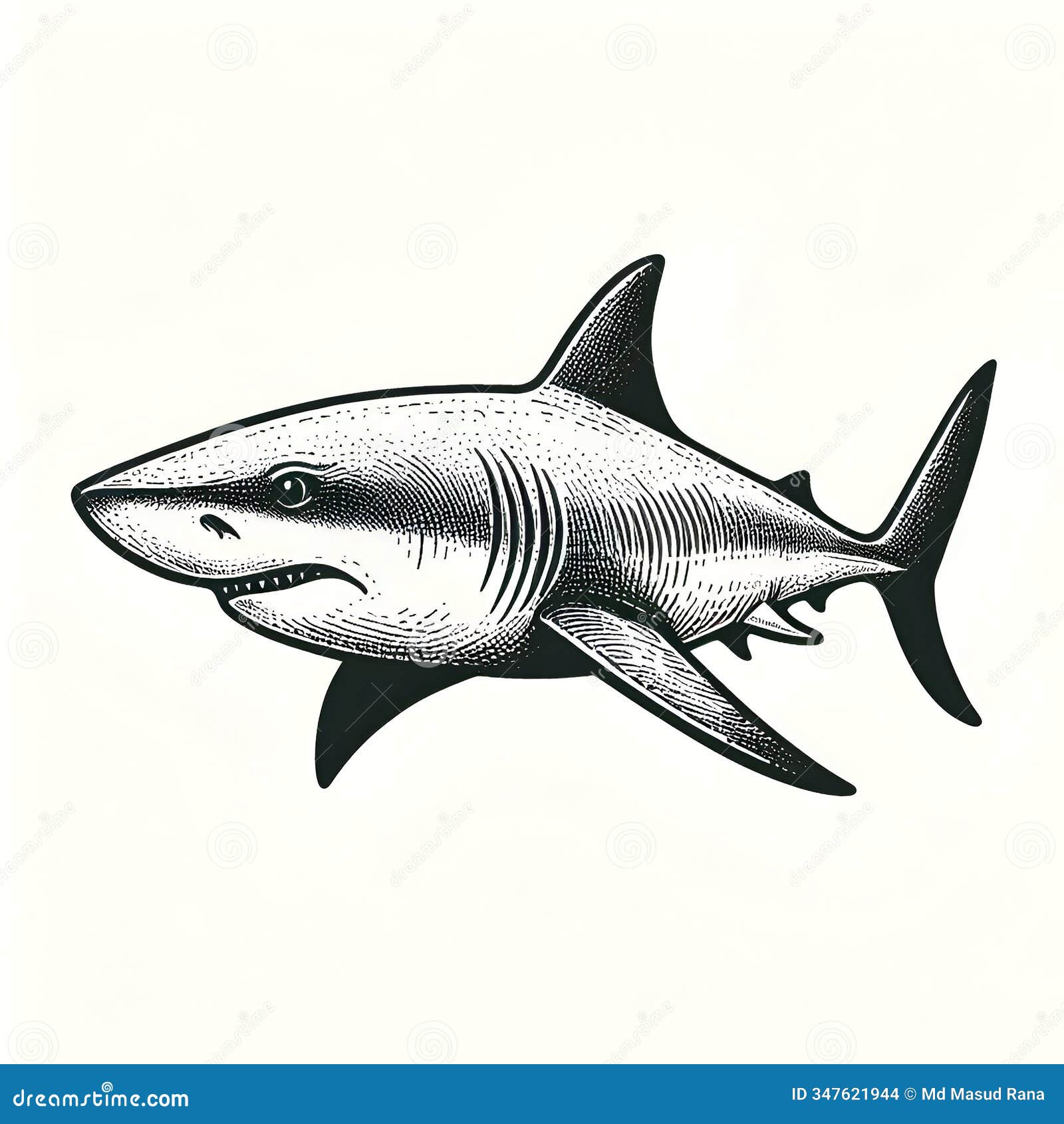 Hand Drawn Shark Outline Illustration on White Background Stock ...