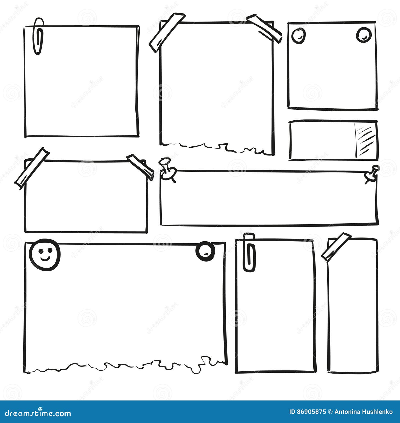 Hand Drawn Sheets of Paper. Cartoon Vector Square and Round Borders ...
