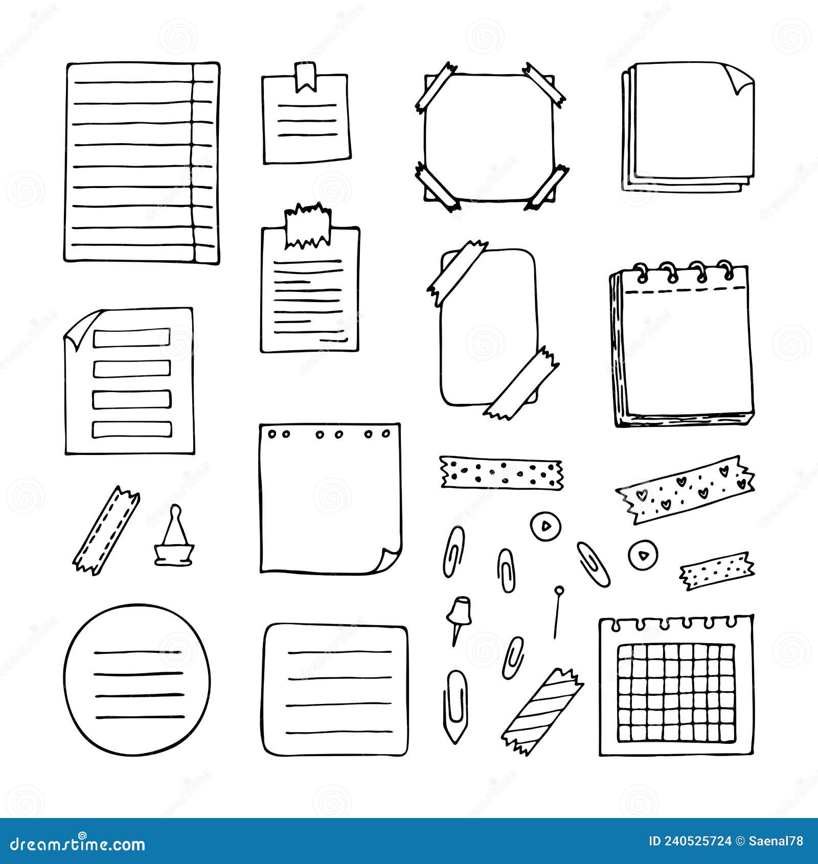 Hand Drawn Sheets of Paper, Documents, Notebook. Stationery Stock ...