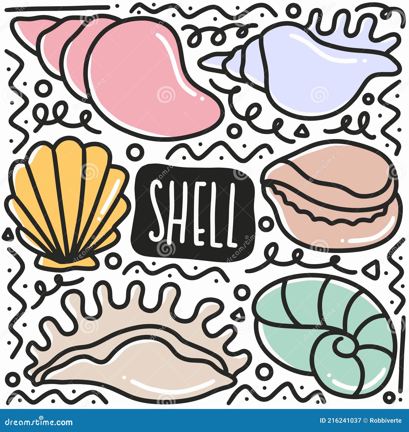 Hand Drawn Shells Doodle Set Cartoon Vector | CartoonDealer.com #216241037