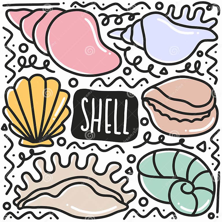 Hand Drawn Shells Doodle Set Stock Vector - Illustration of artistic ...