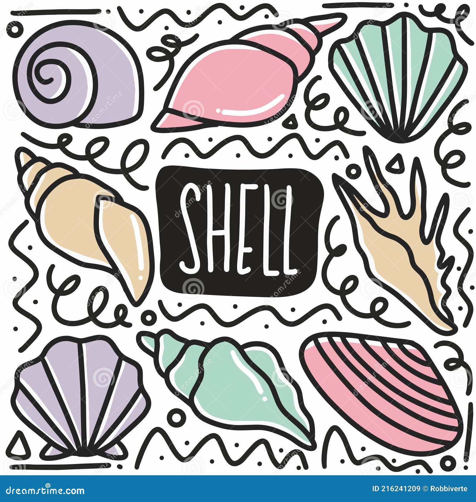 Hand Drawn Shells Doodle Set Stock Vector - Illustration of sketch ...