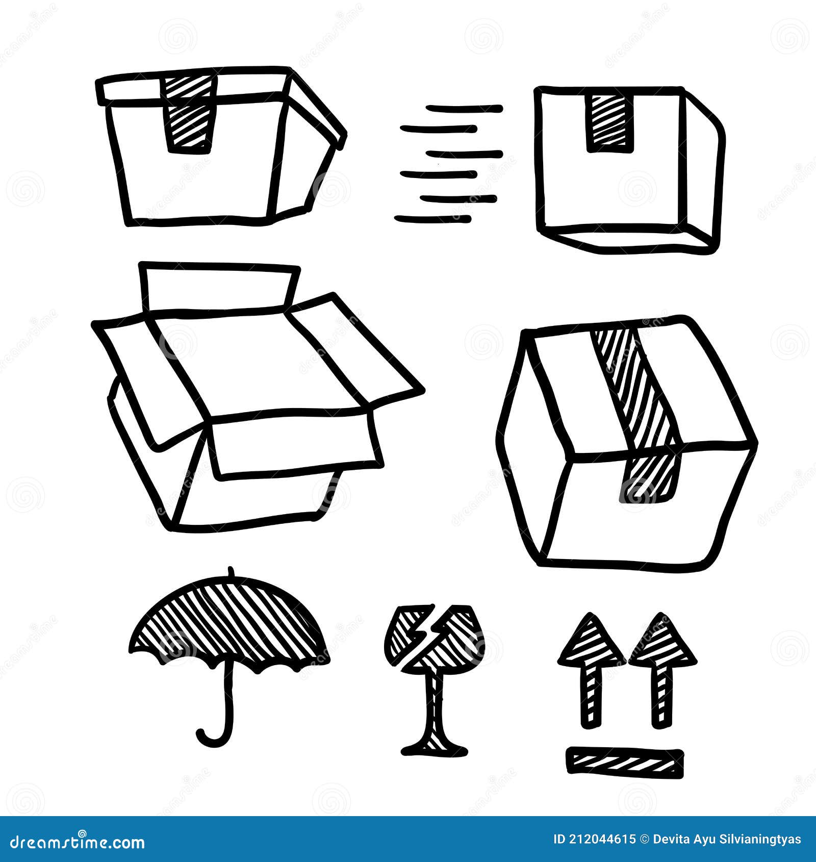 Hand Drawn Shipping Box Icon Illustration Set in Doodle Stock Vector ...