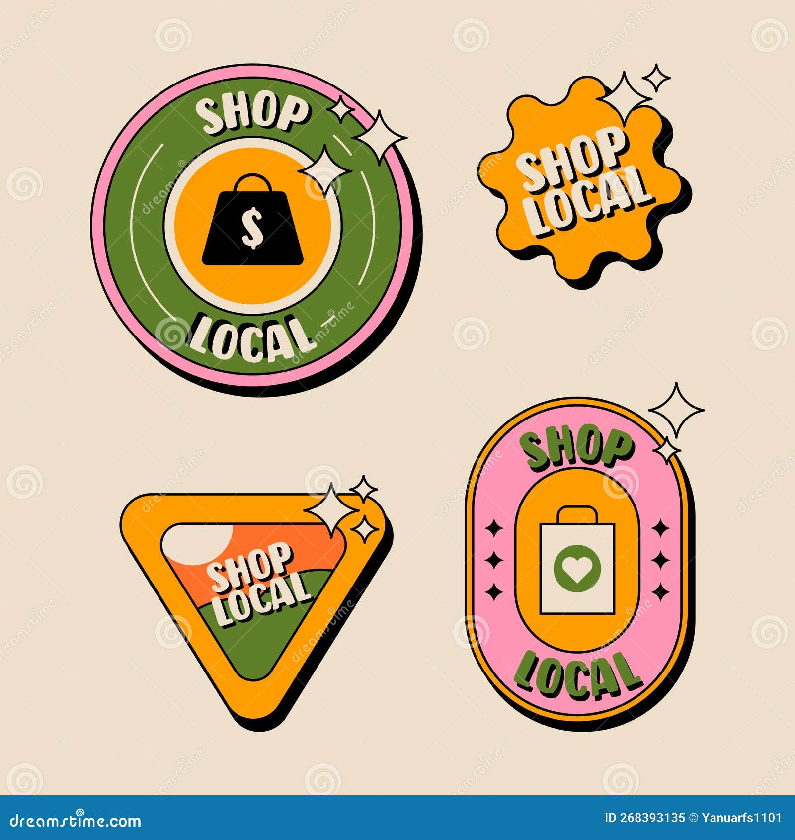 Hand Drawn Shop Local Labels Stock Illustration - Illustration of food ...