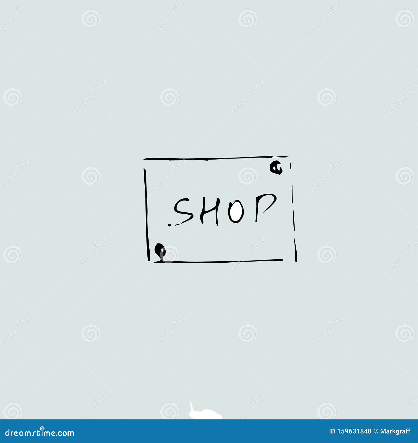 Hand Drawn Shop Sign on a Blue Background Stock Illustration ...