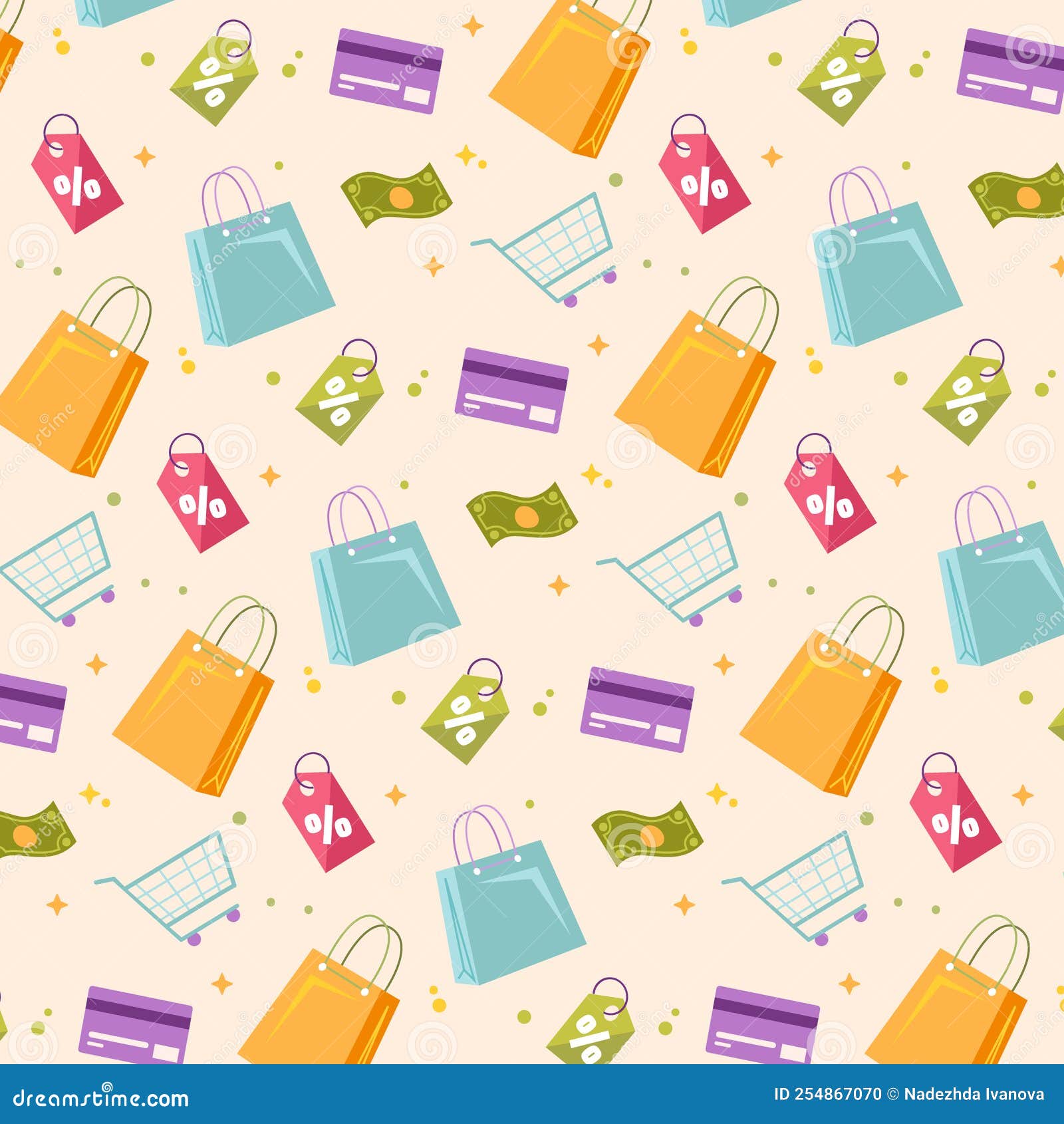 Hand Drawn Shopping Pattern Design Vector Illustration Stock Vector ...