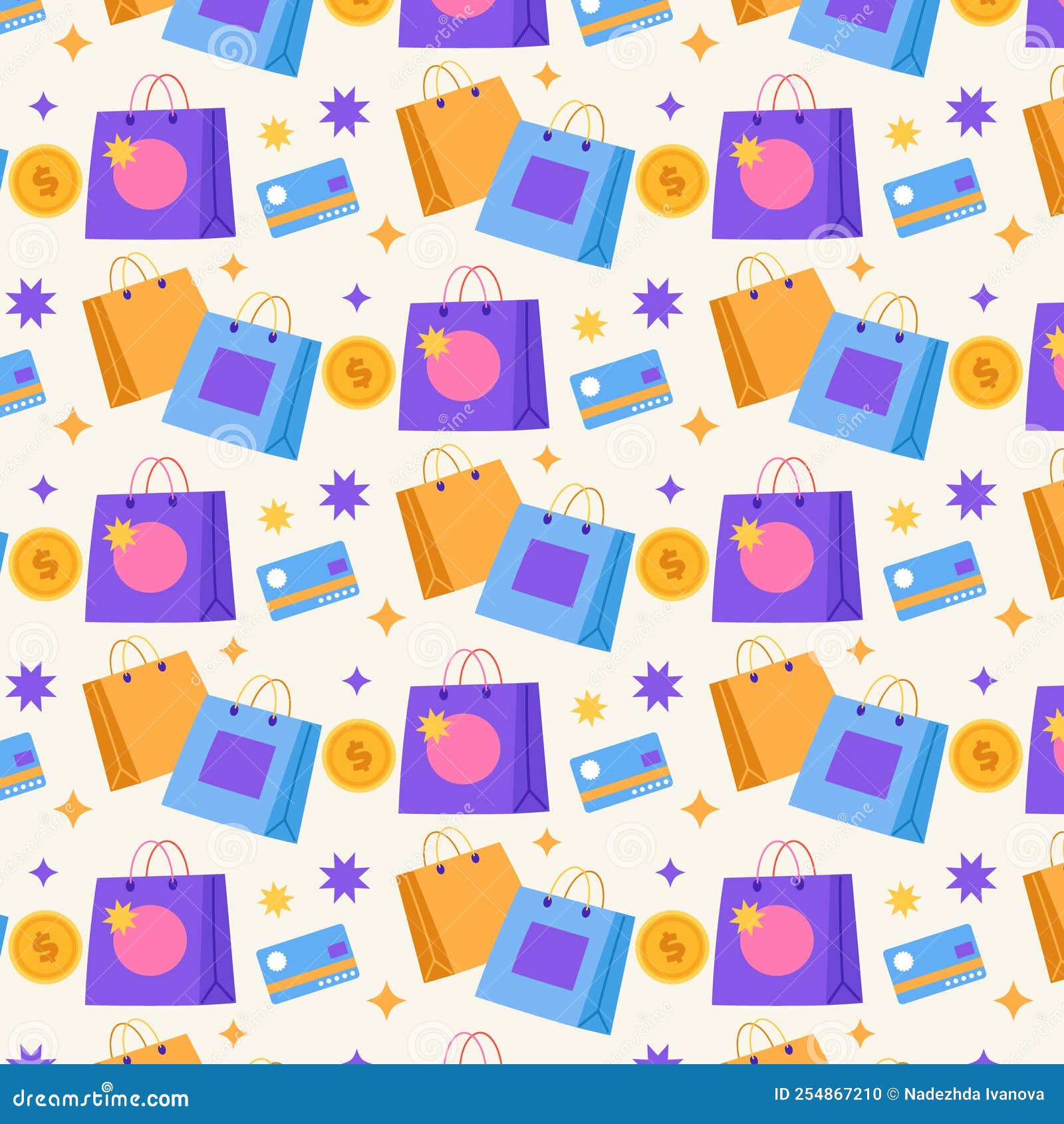 Hand Drawn Shopping Pattern Design Vector Illustration Stock Vector ...