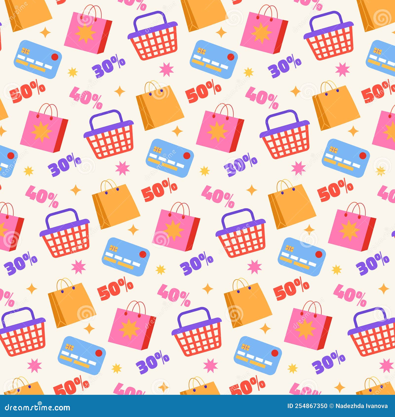 Hand Drawn Shopping Pattern Design Vector Illustration Stock Vector ...