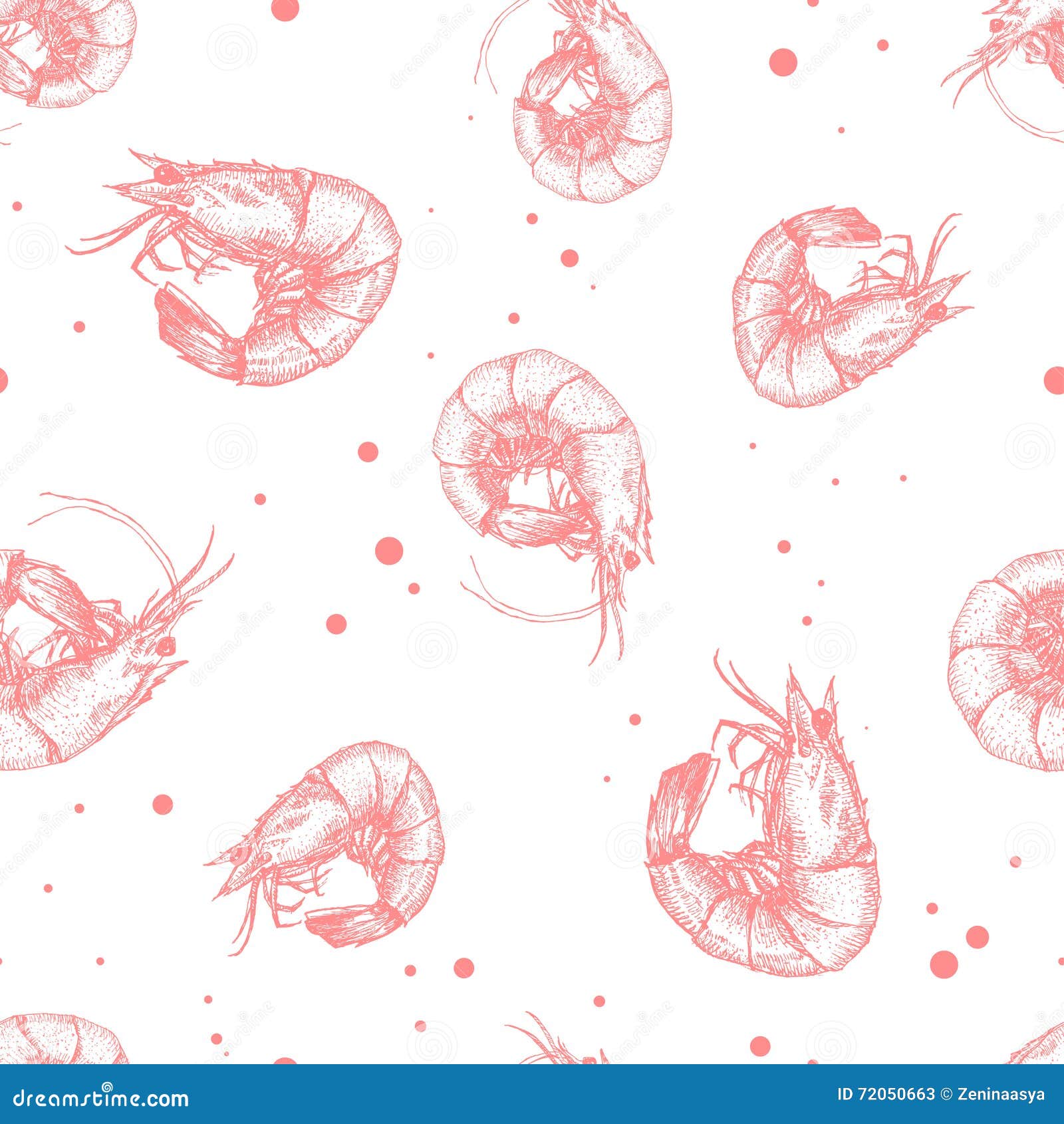 Hand drawn shrimp pattern stock vector. Illustration of prawn - 72050663