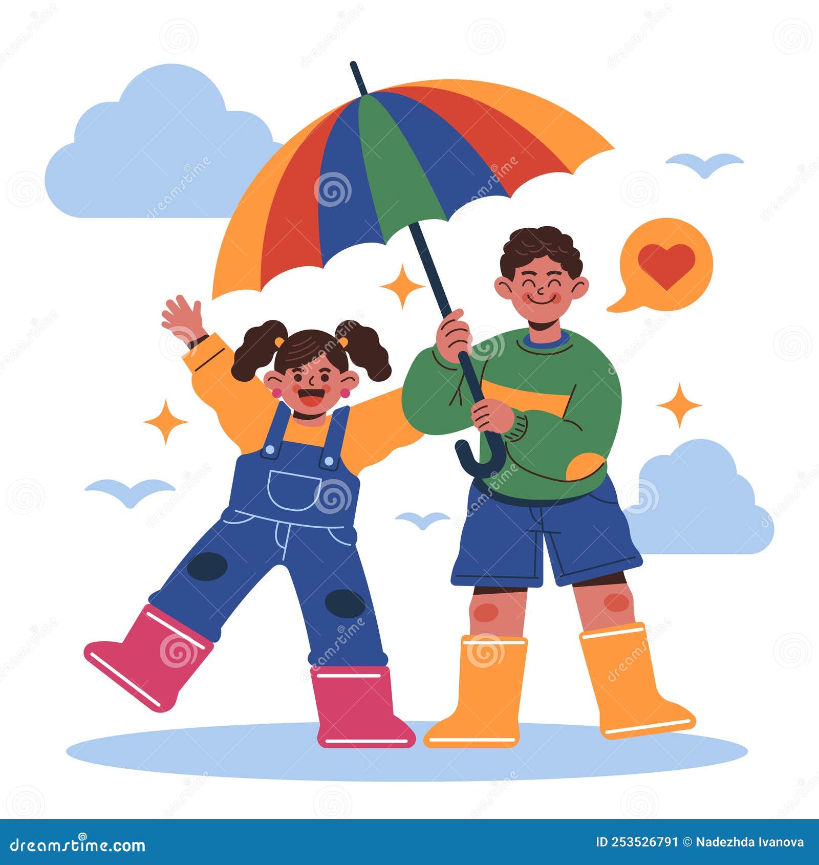 Hand Drawn Siblings Illustration Vector Illustration. Stock Vector ...