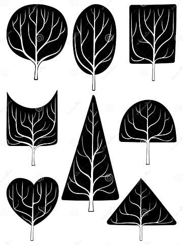 Hand Drawn Side View Tree Vector Set. Stock Vector - Illustration of ...