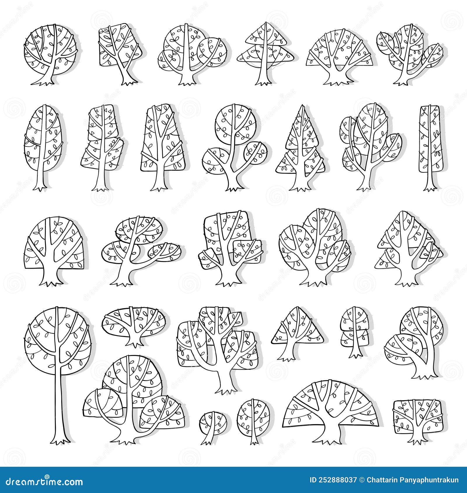 Hand Drawn Side View Tree Vector Set Stock Vector - Illustration of ...