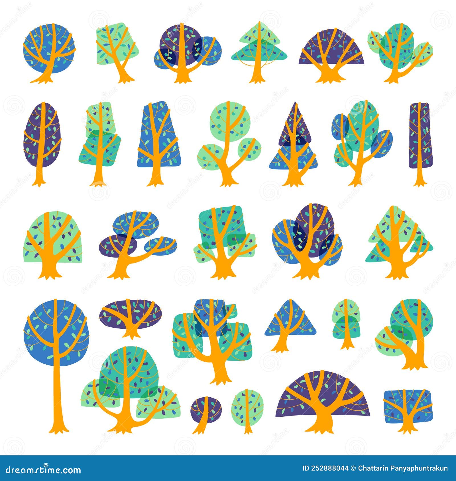 Hand Drawn Side View Tree Vector Set Stock Vector - Illustration of ...