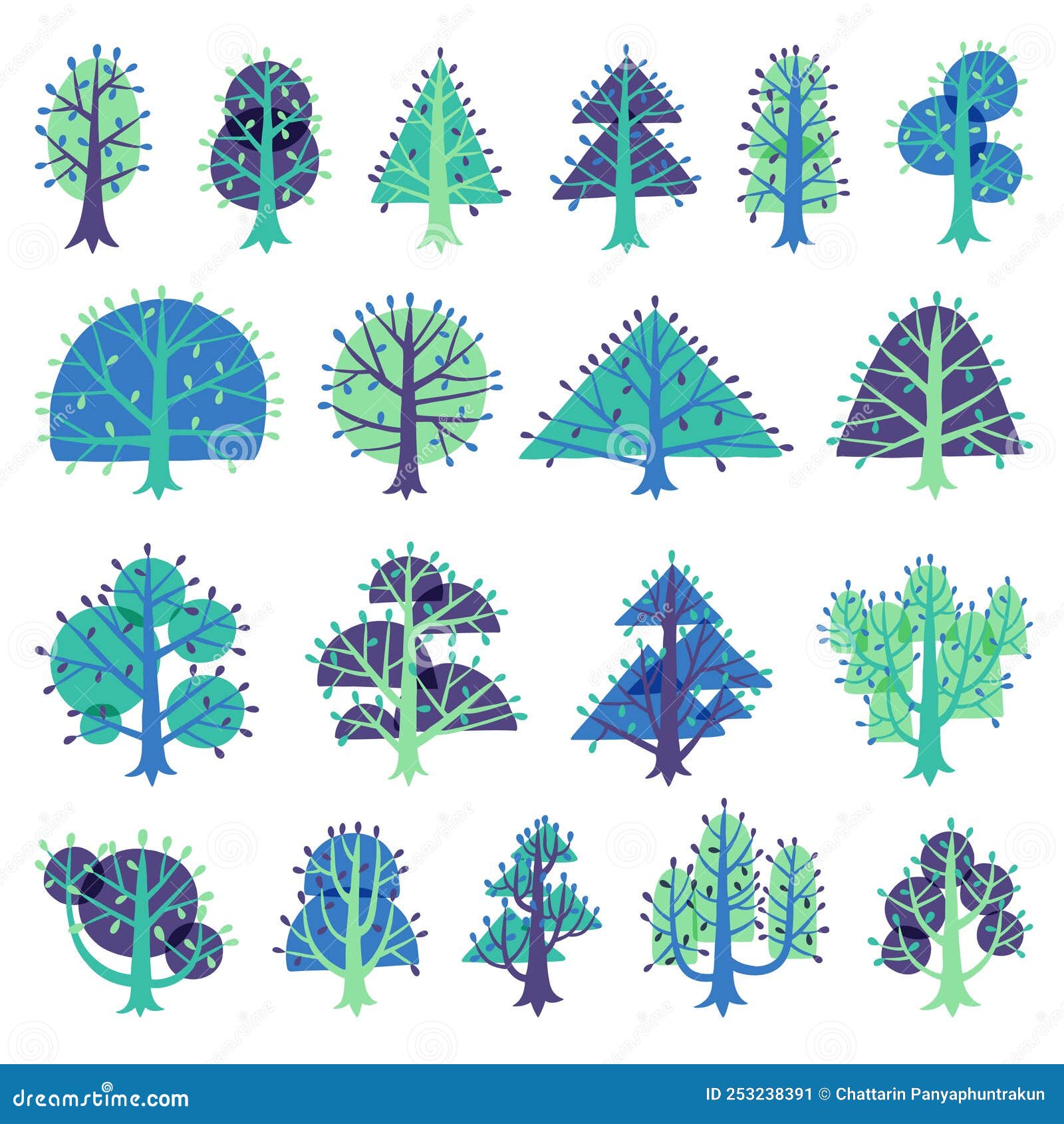 Hand Drawn Side View Tree Vector Set Stock Illustration - Illustration ...
