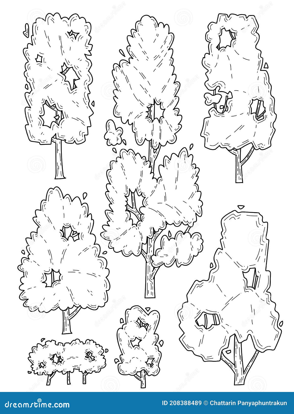 Hand Drawn Side View Tree Vector Set. Stock Vector - Illustration of ...