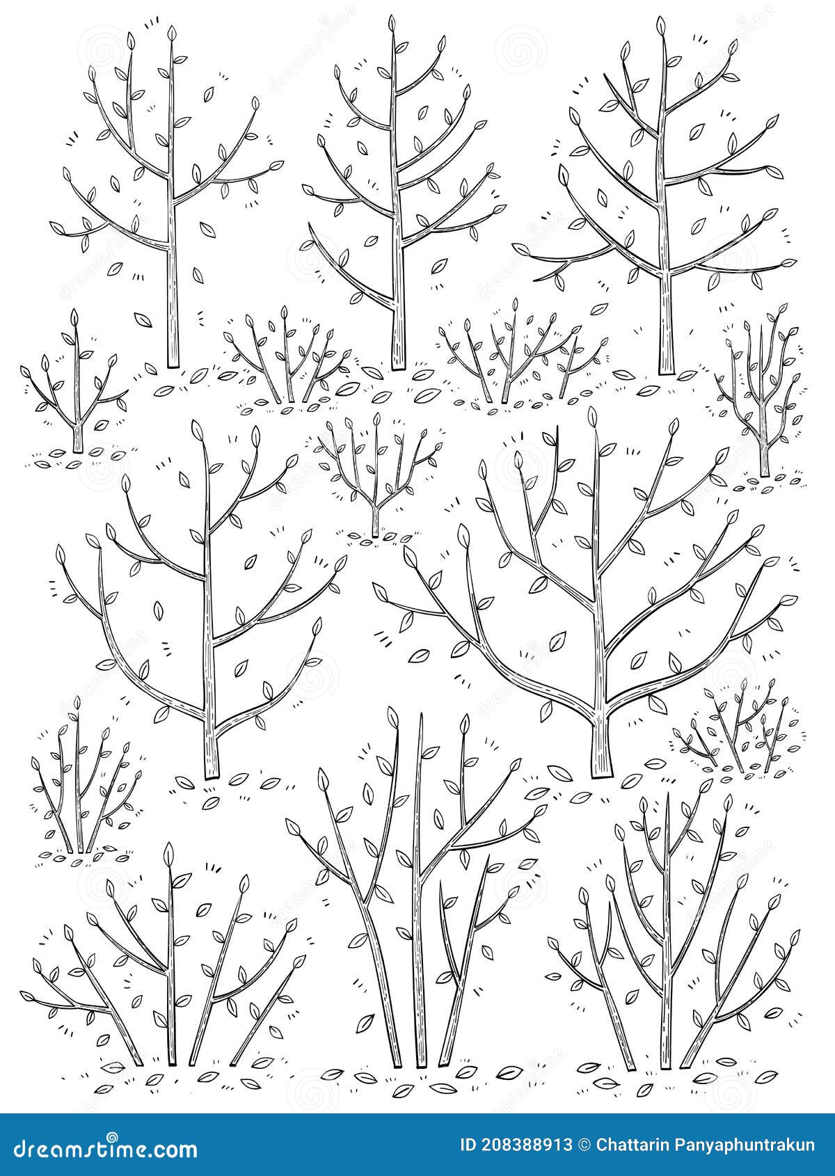 Hand Drawn Side View Tree Vector Set Stock Vector - Illustration of ...